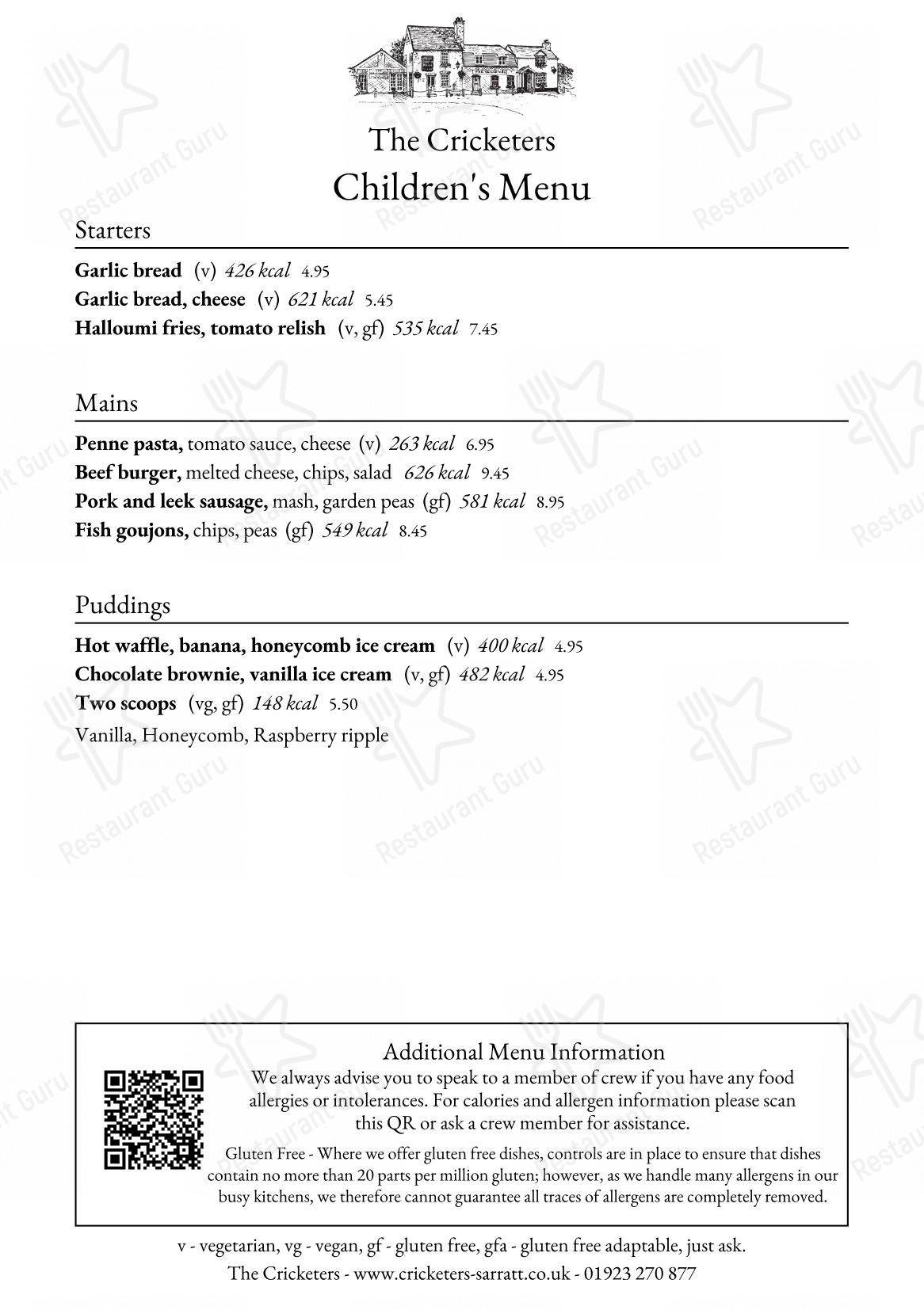 Menu at The Cricketers pub & bar, Sarratt