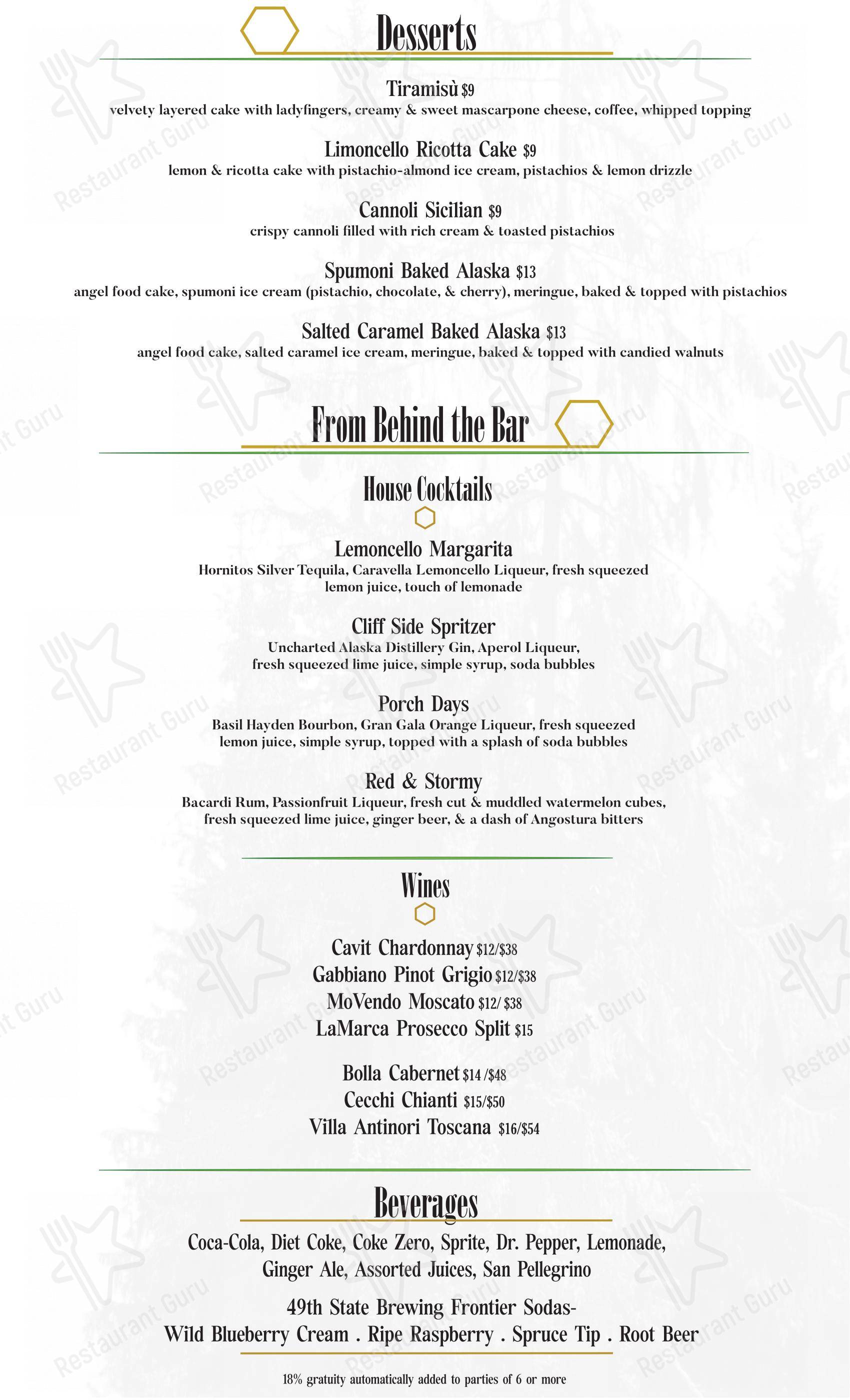 Menu at The Eagle's Nest pub & bar, Ketchikan