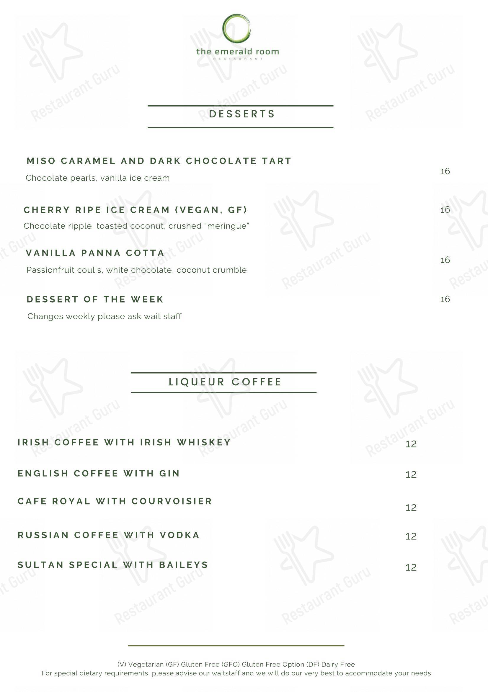 Menu at The Emerald Room Restaurant, Geraldton