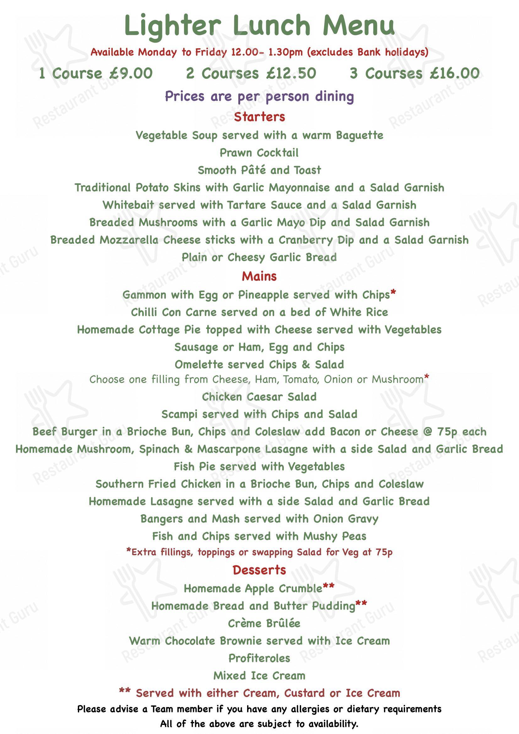Menu at The Four Points pub & bar, Aldworth