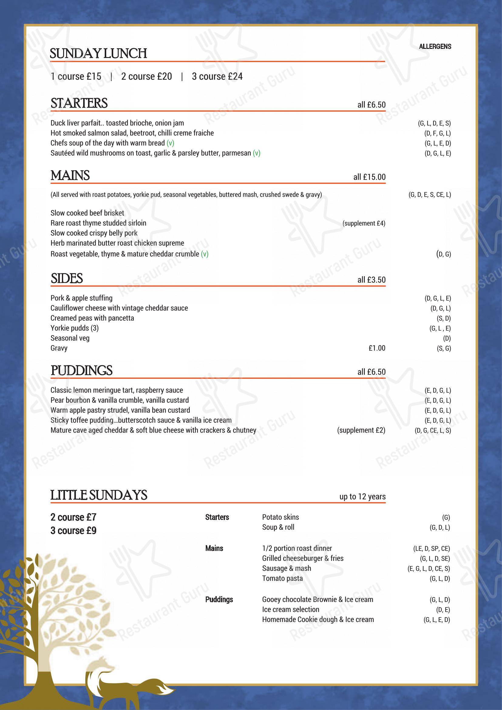 Menu at The Fox and Tree restaurant, Seaham
