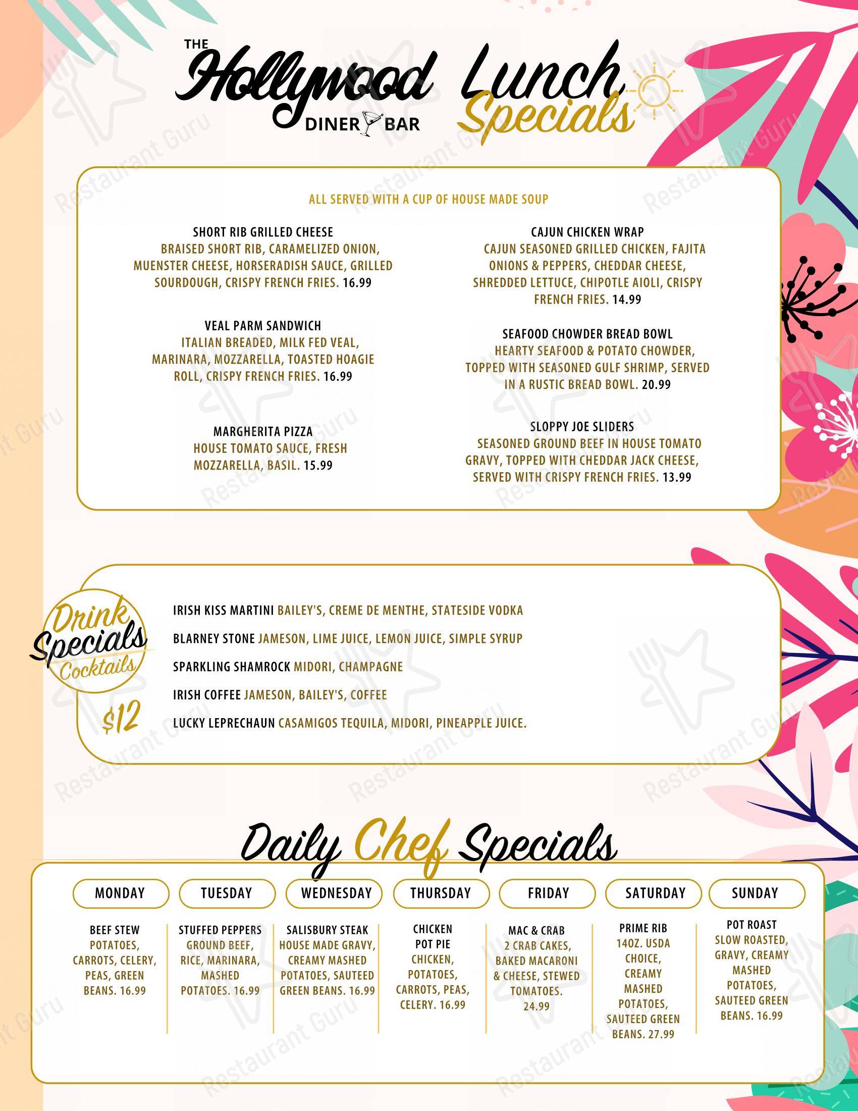 Menu at The Hollywood Diner and Bar, Woodbury Heights, 940 Mantua Pike