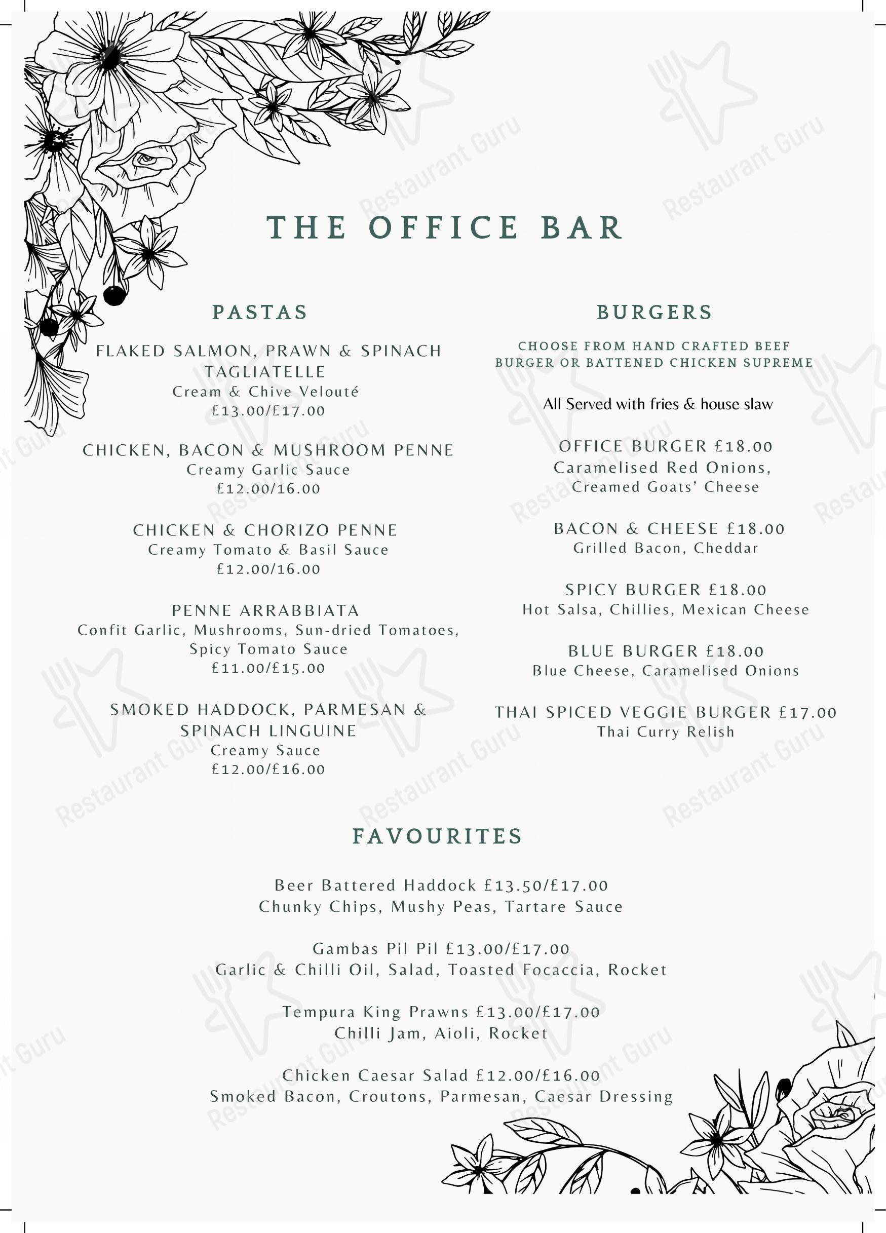 Menu at The Office Bar & Restaurant, Southport