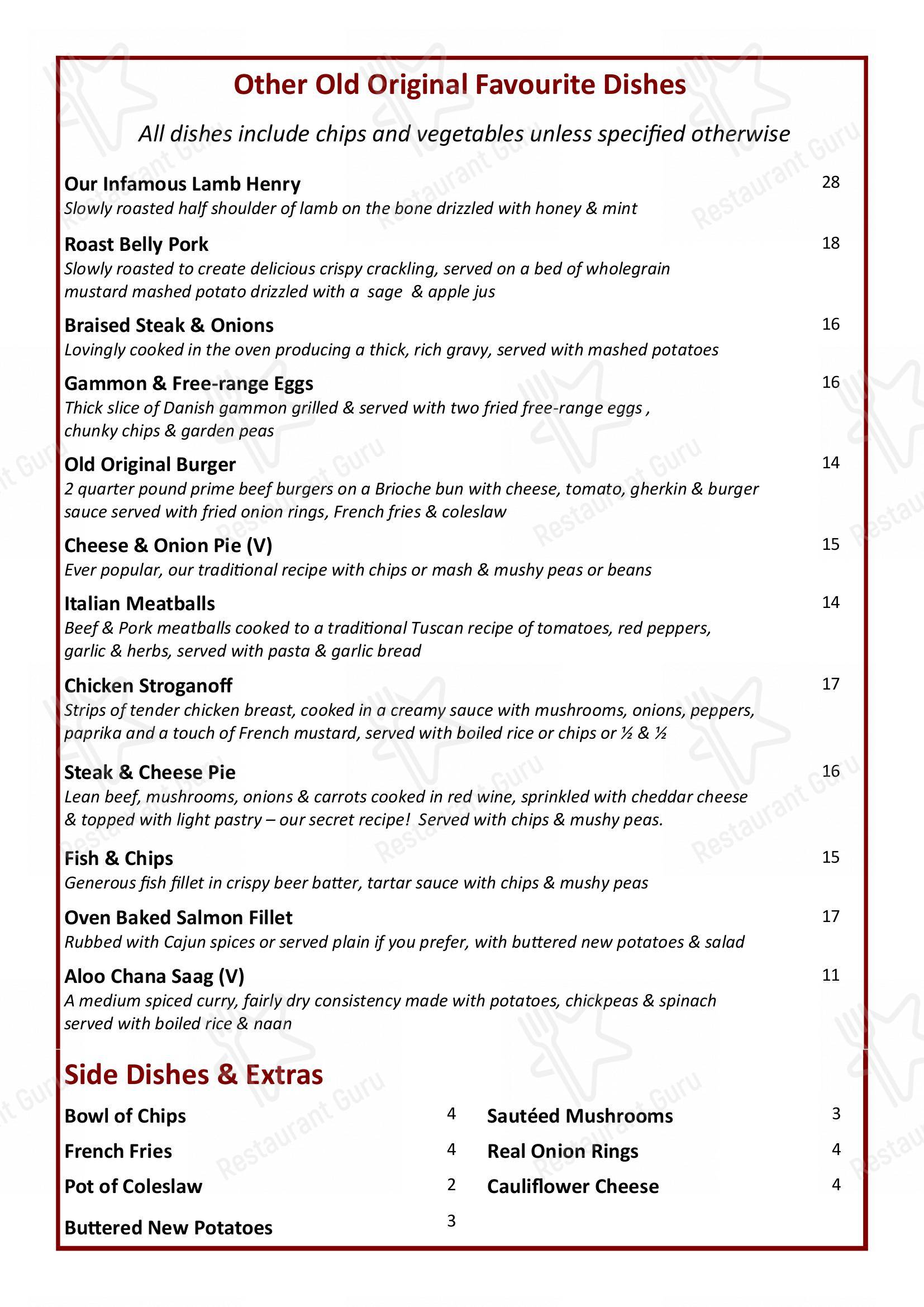 Menu at The Old Original Inn pub & bar, Oldham
