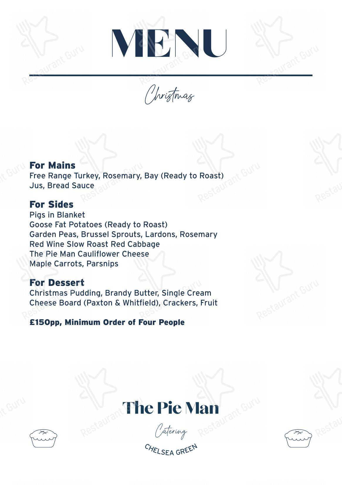 Menu at The Pie Man restaurant, London, Cale St