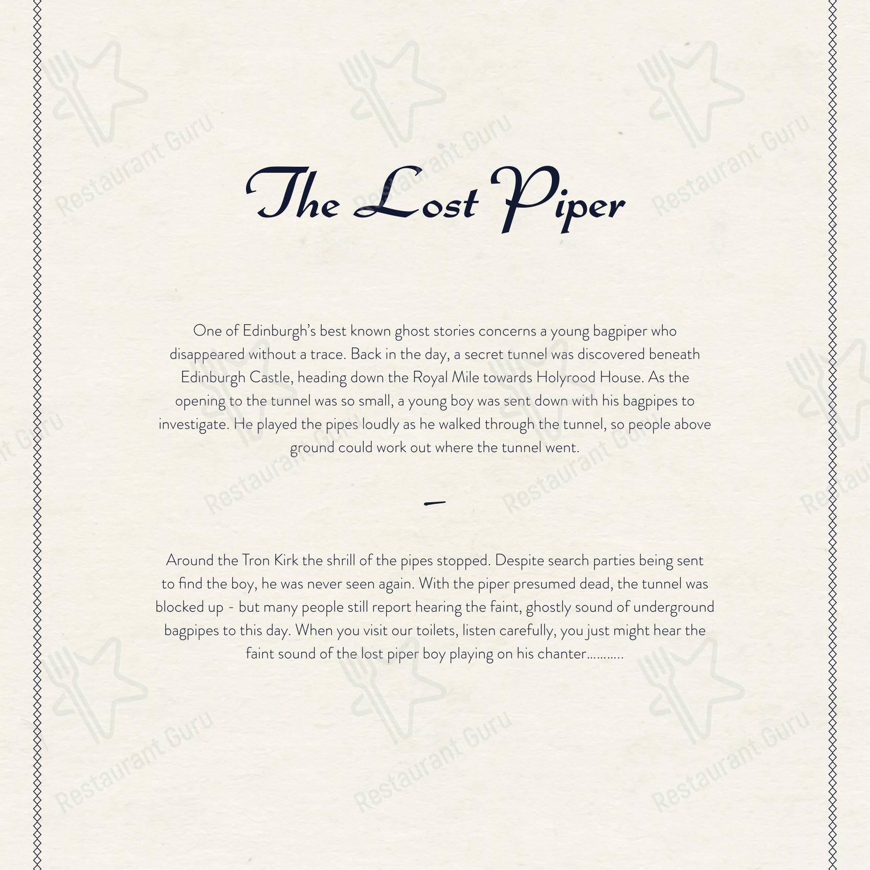 Menu at The Piper's Rest pub & bar, Edinburgh