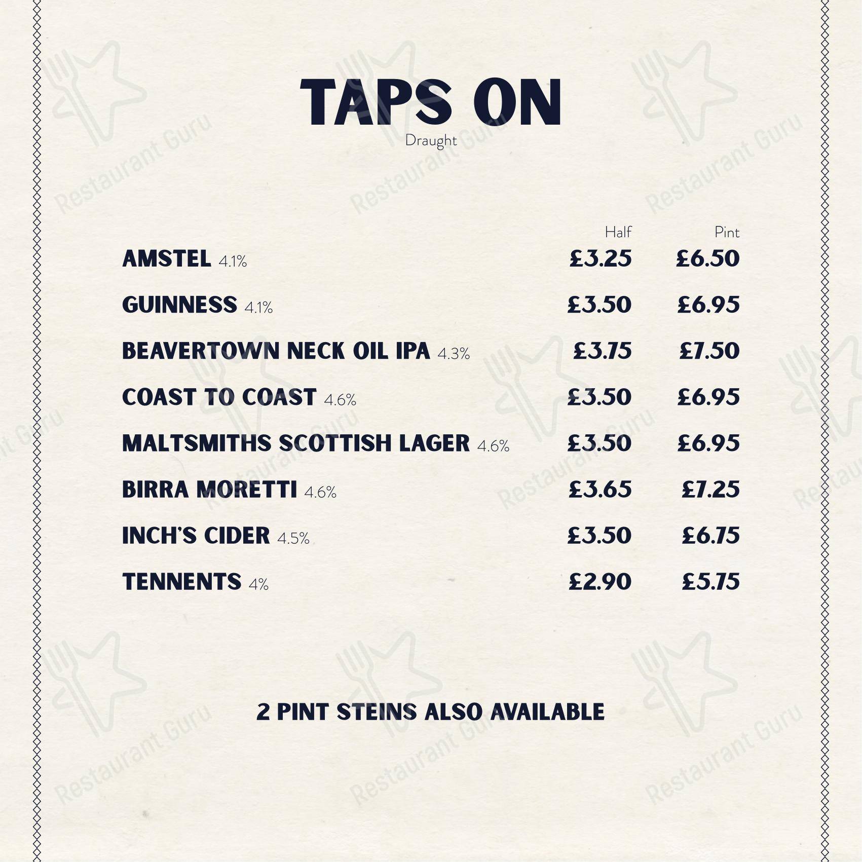 Menu at The Piper's Rest pub & bar, Edinburgh