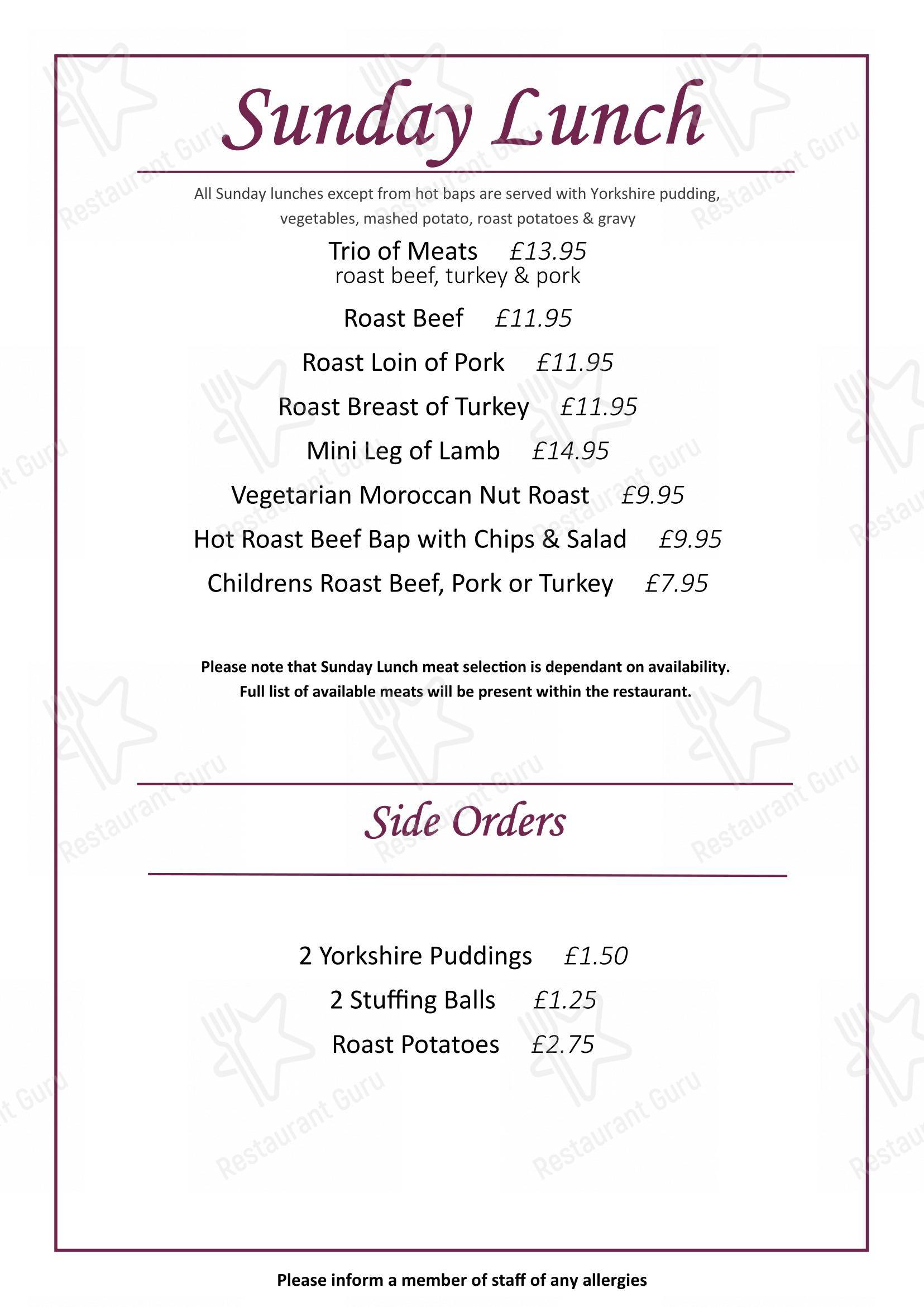 Menu at The Shepherd & Shepherdess Inn restaurant, Stanley