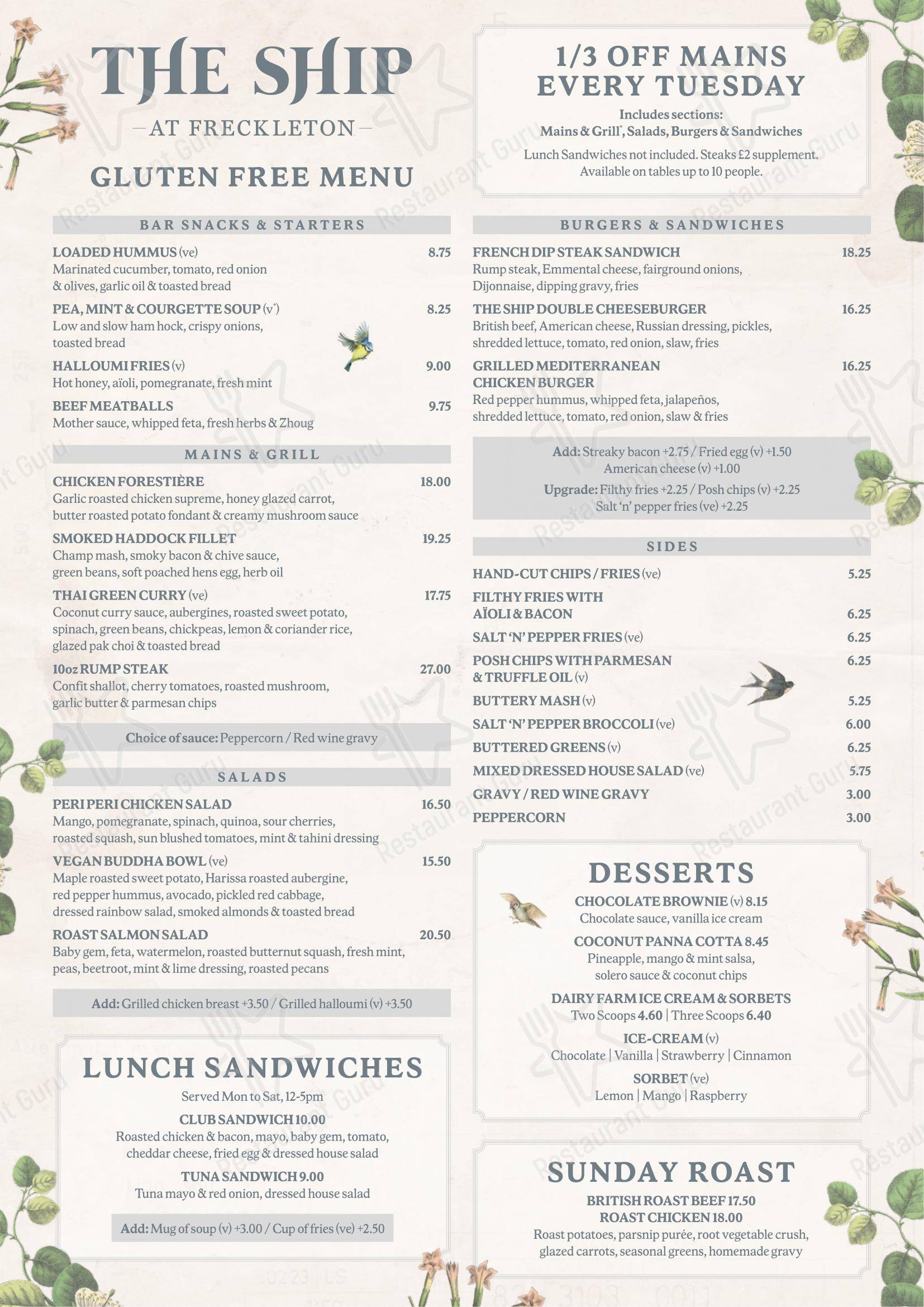 Menu at The Ship pub & bar, Freckleton