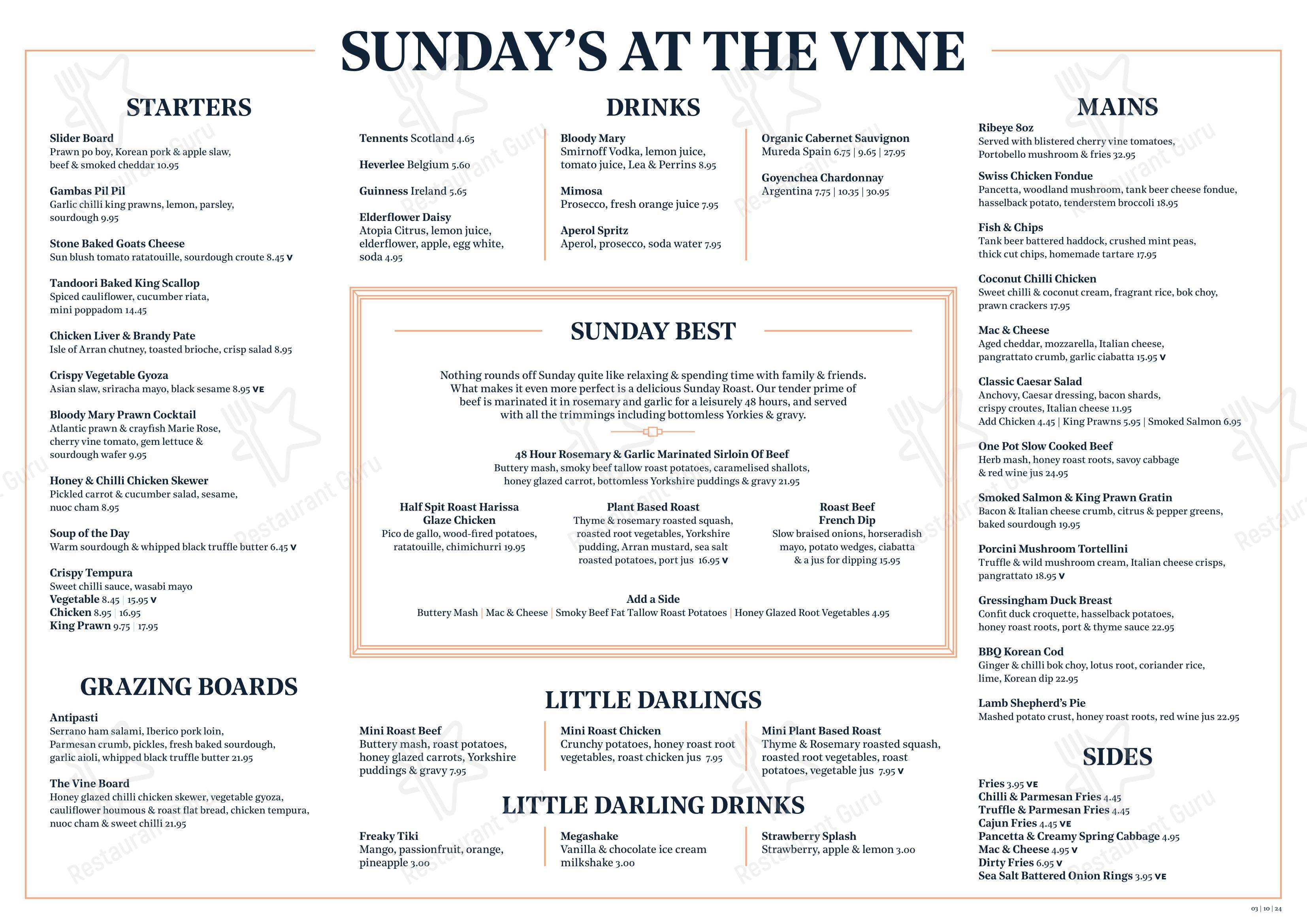 Menu at The Vine restaurant, Prestwick