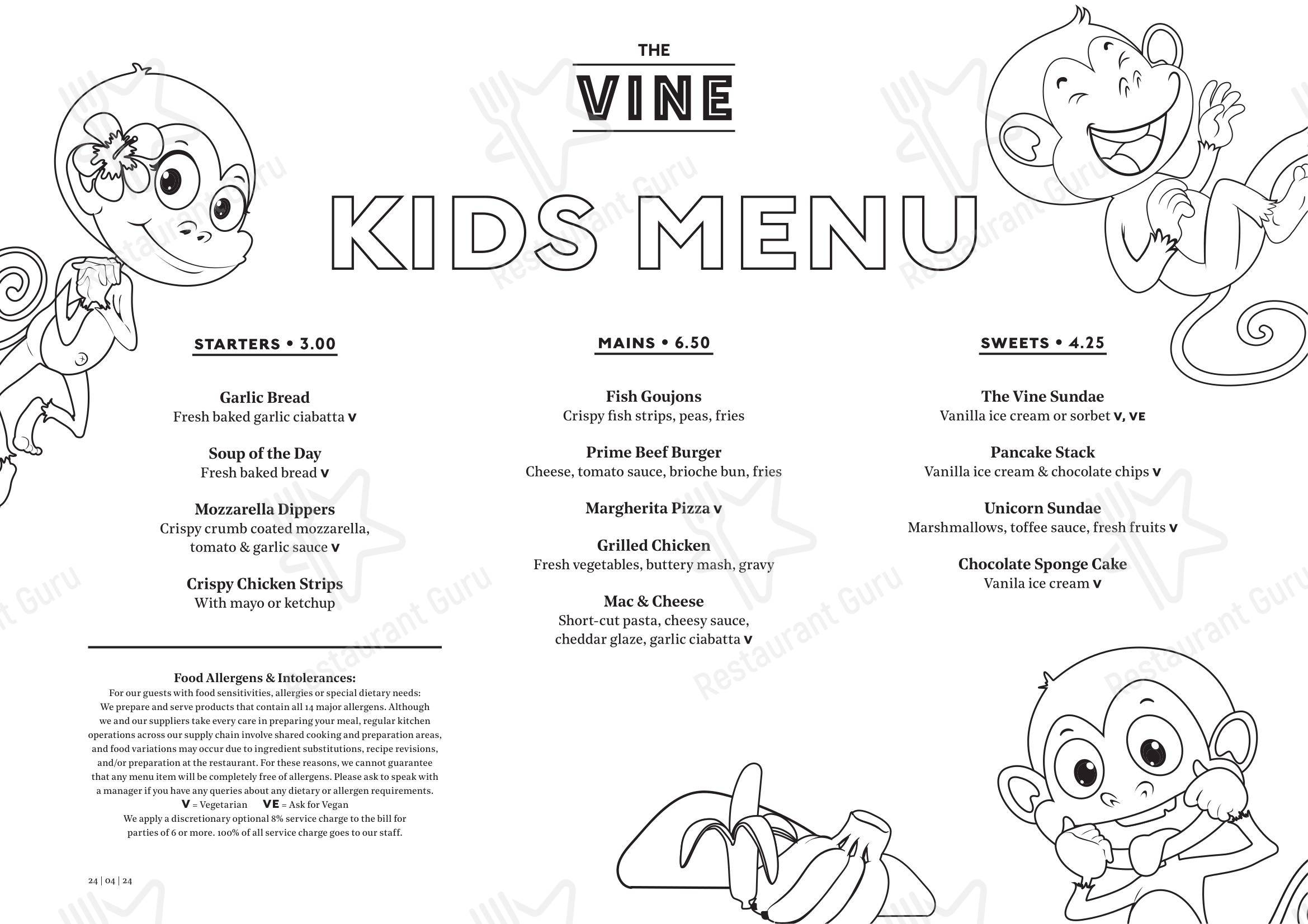 Menu at The Vine restaurant, Prestwick