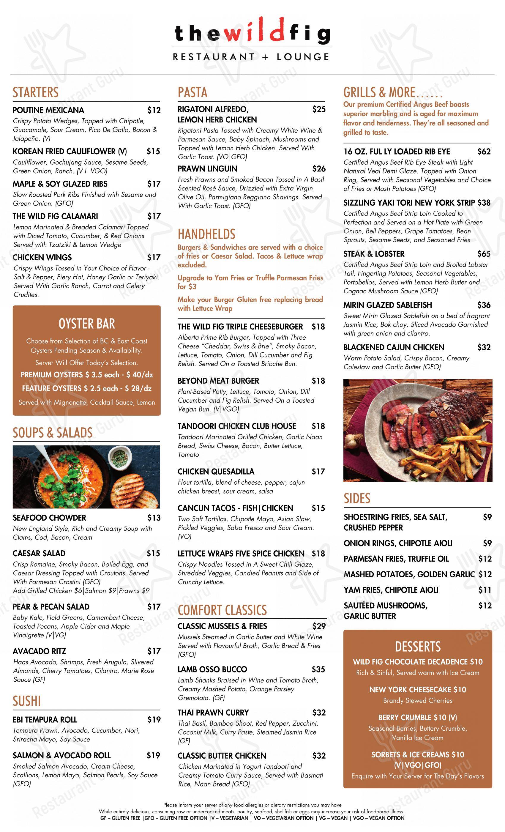 Menu at The Wild Fig Restaurant + Bar, Coquitlam