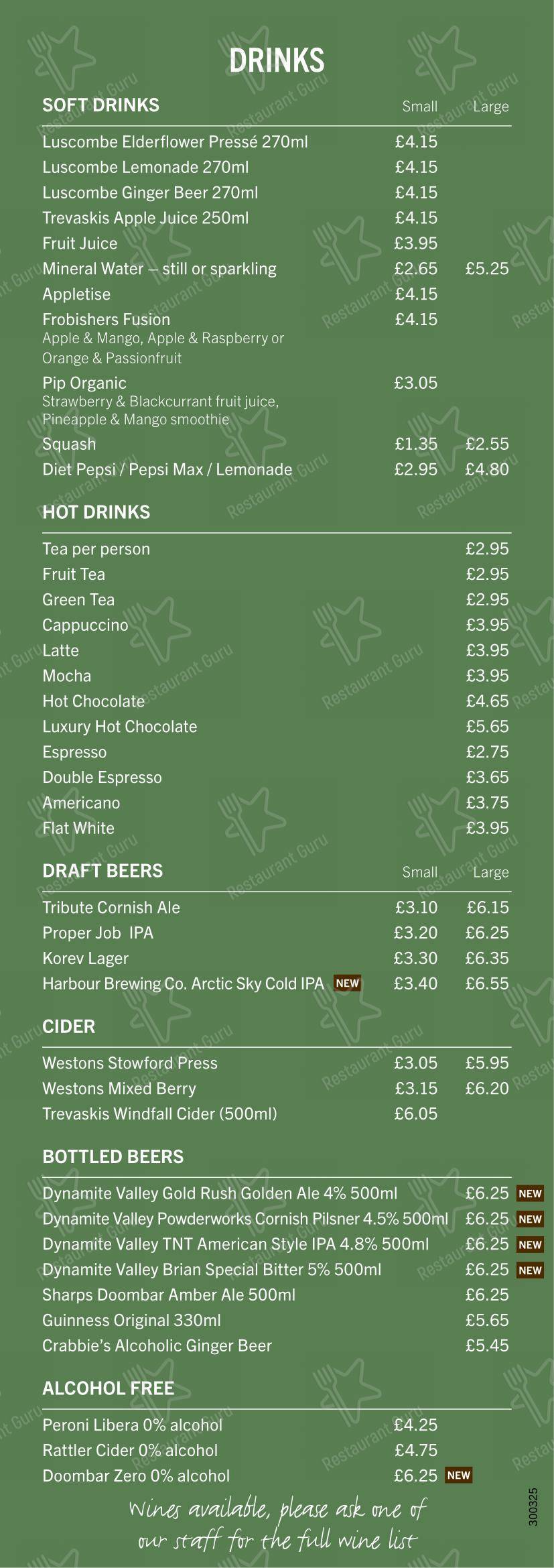 Menu at Trevaskis Farm restaurant, Gwinear-Gwithian