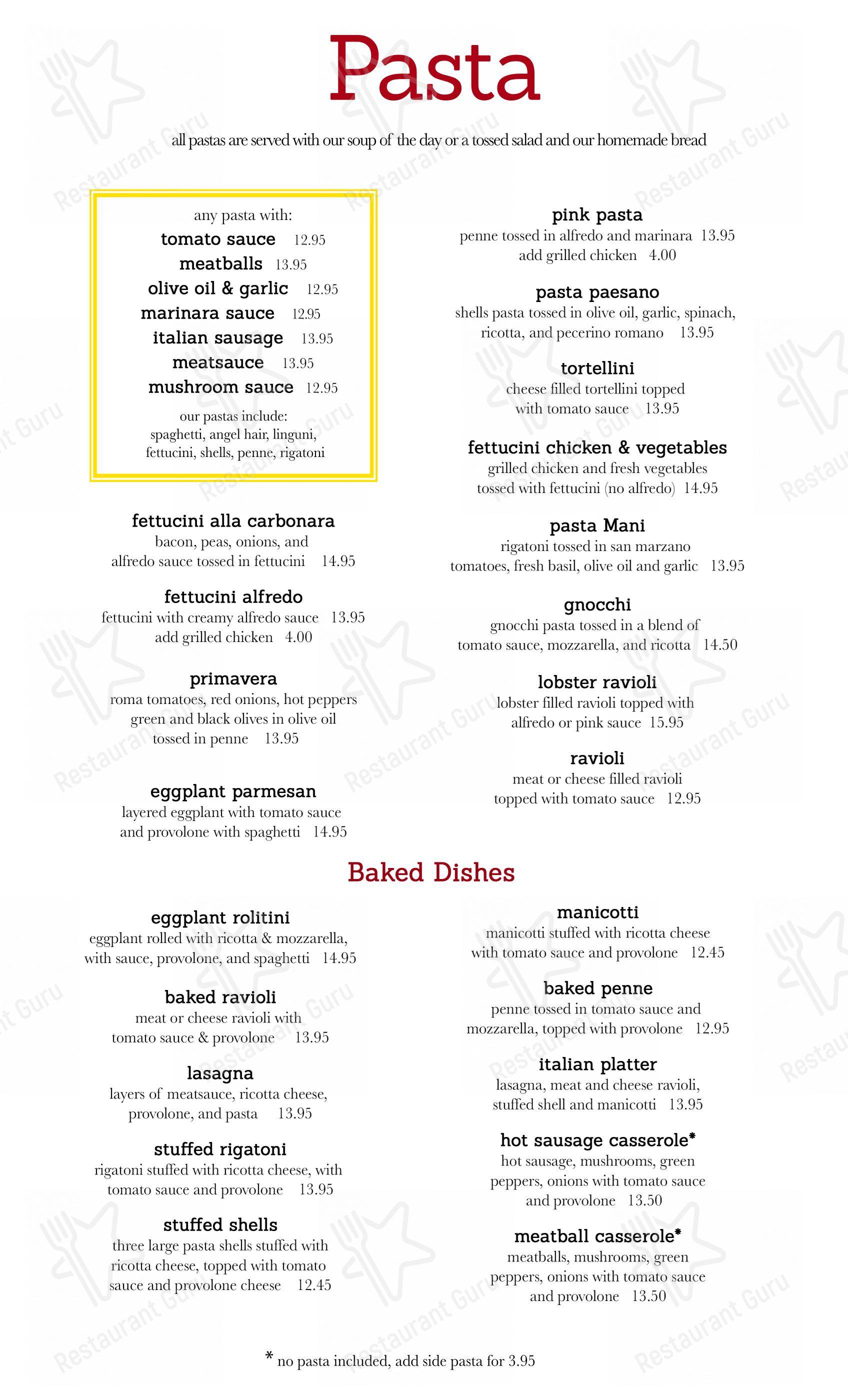 Menu at Villa Grande Restaurant & Pizzeria, Butler