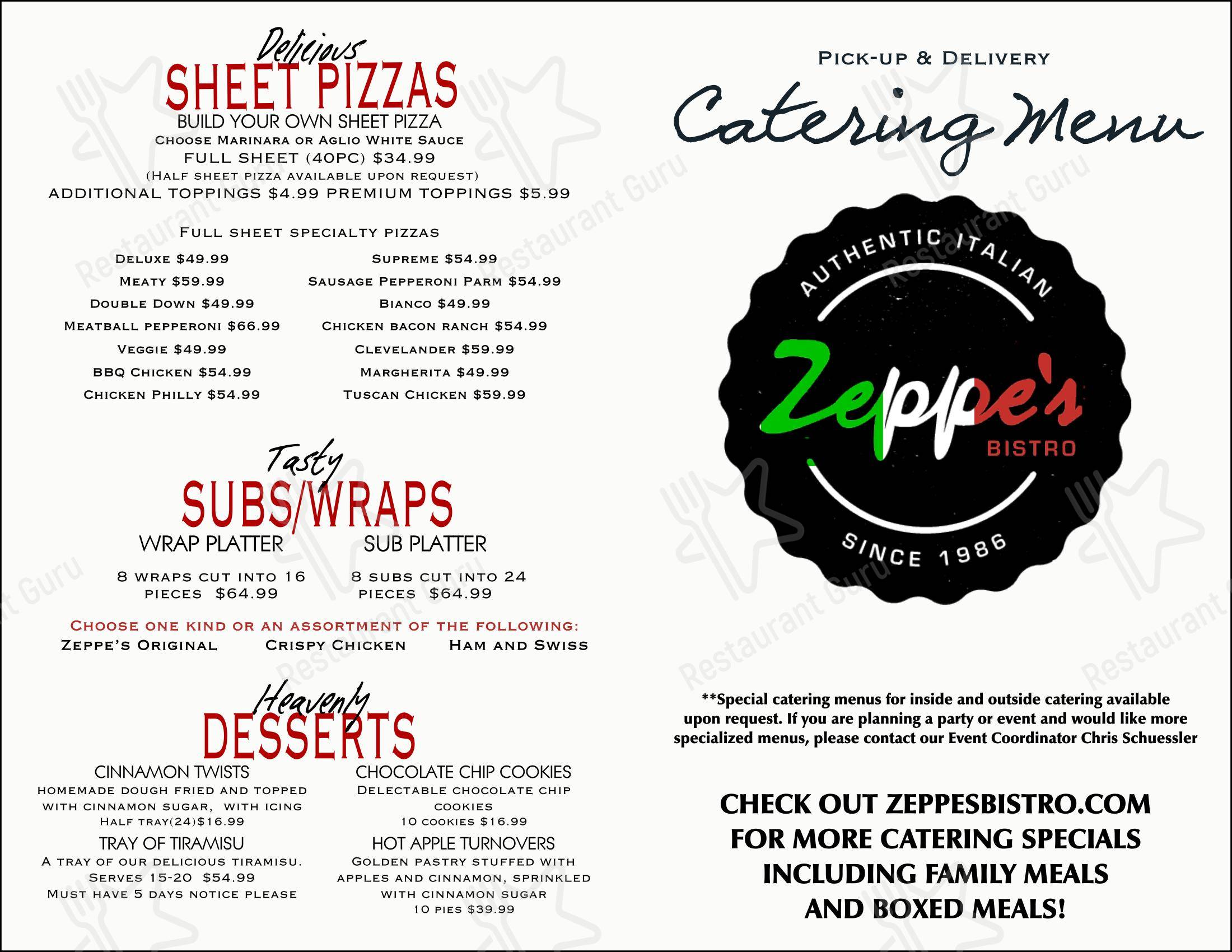 Menu at Zeppe's Bistro & Pizzeria, Hudson