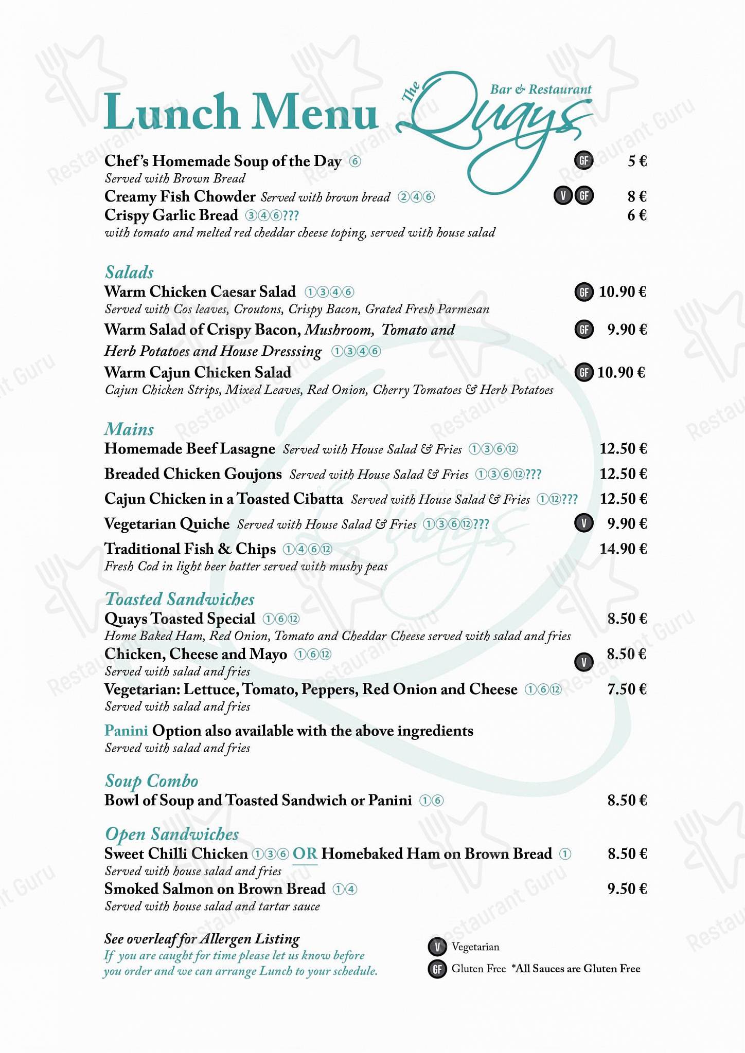 Menu at The Quays Bar & Restaurant, Youghal
