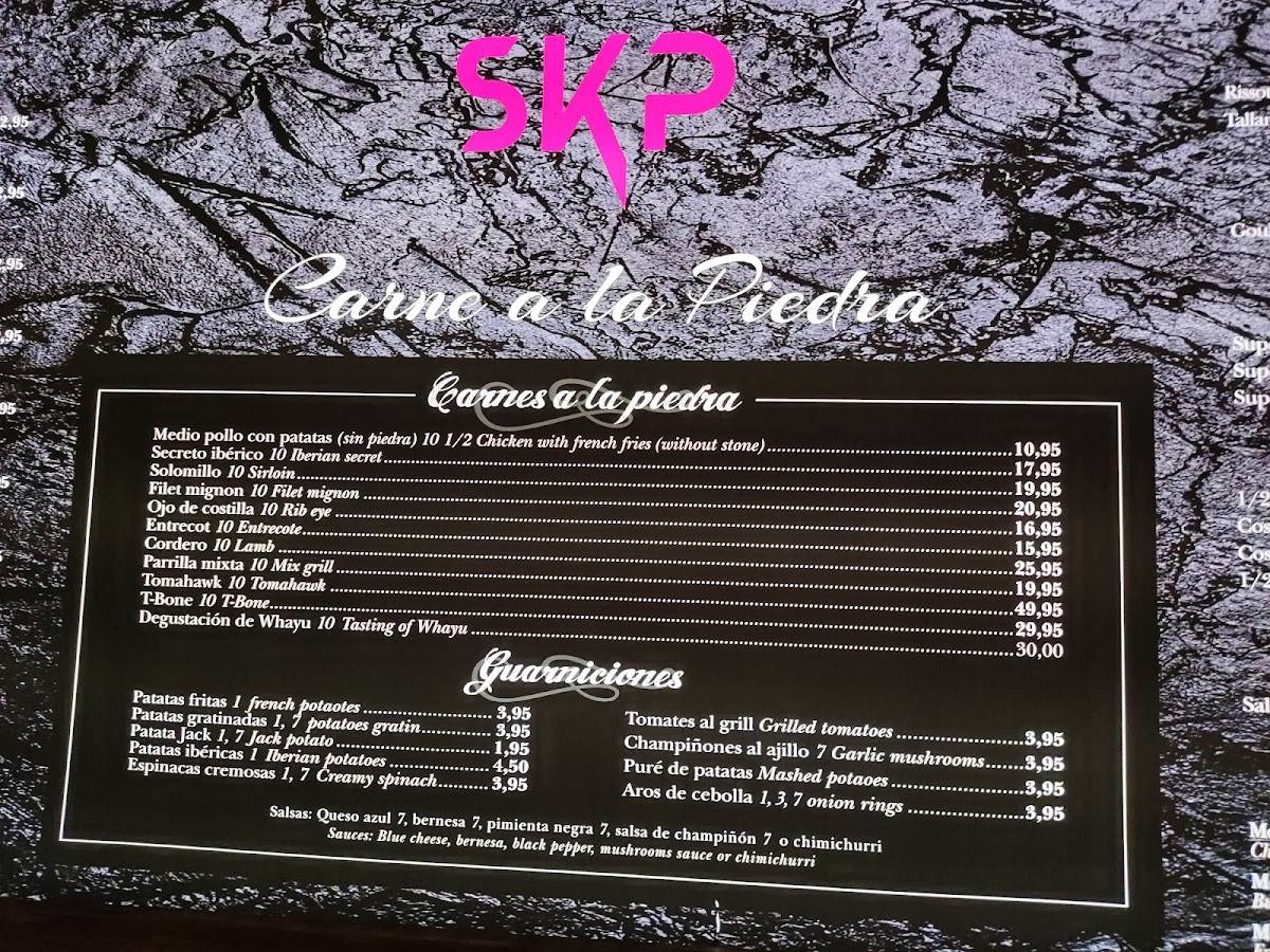 Menu at skp carne piedra restaurant, Punta Prima