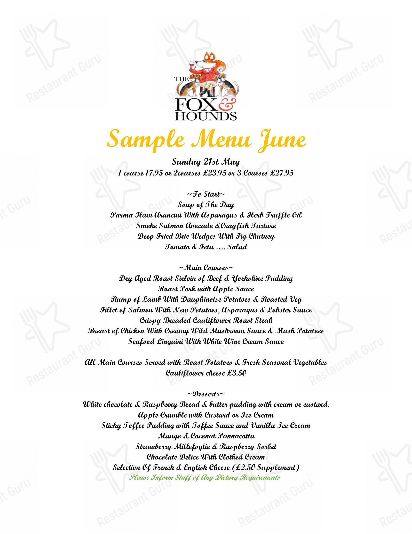 Menu at The Fox & Hounds pub & bar, Oakham