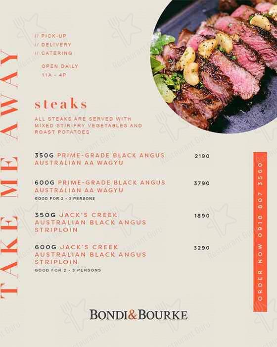 Menu at Bondi&Bourke steakhouse, Makati, Cattleya Condominium