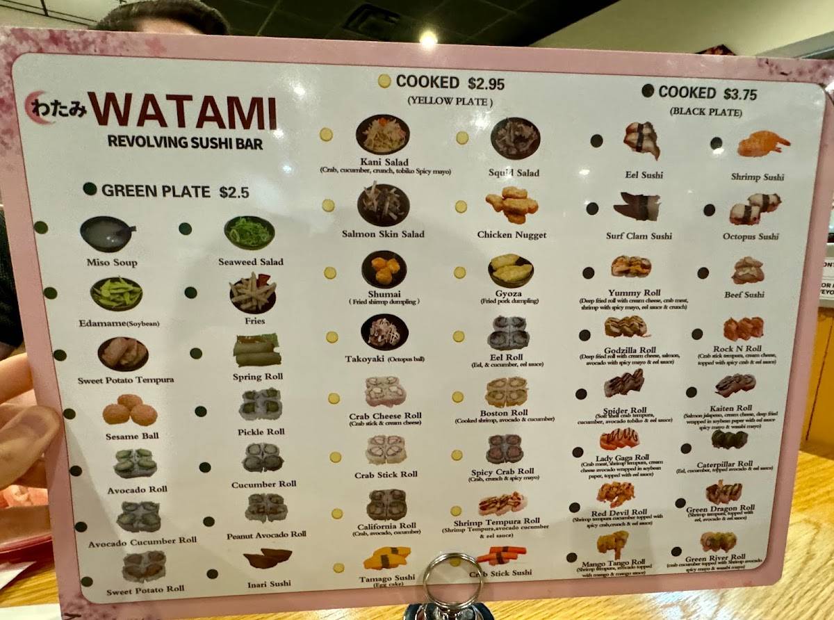 Menu at watami revolving sushi bar, Parma