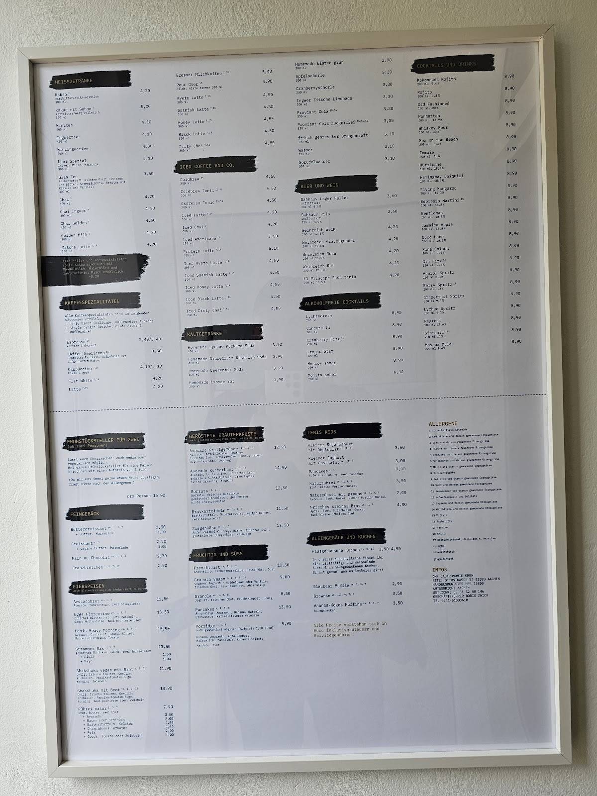 Speisekarte von Leni liebt Kaffee cafe, Aachen, Rosstraße 61