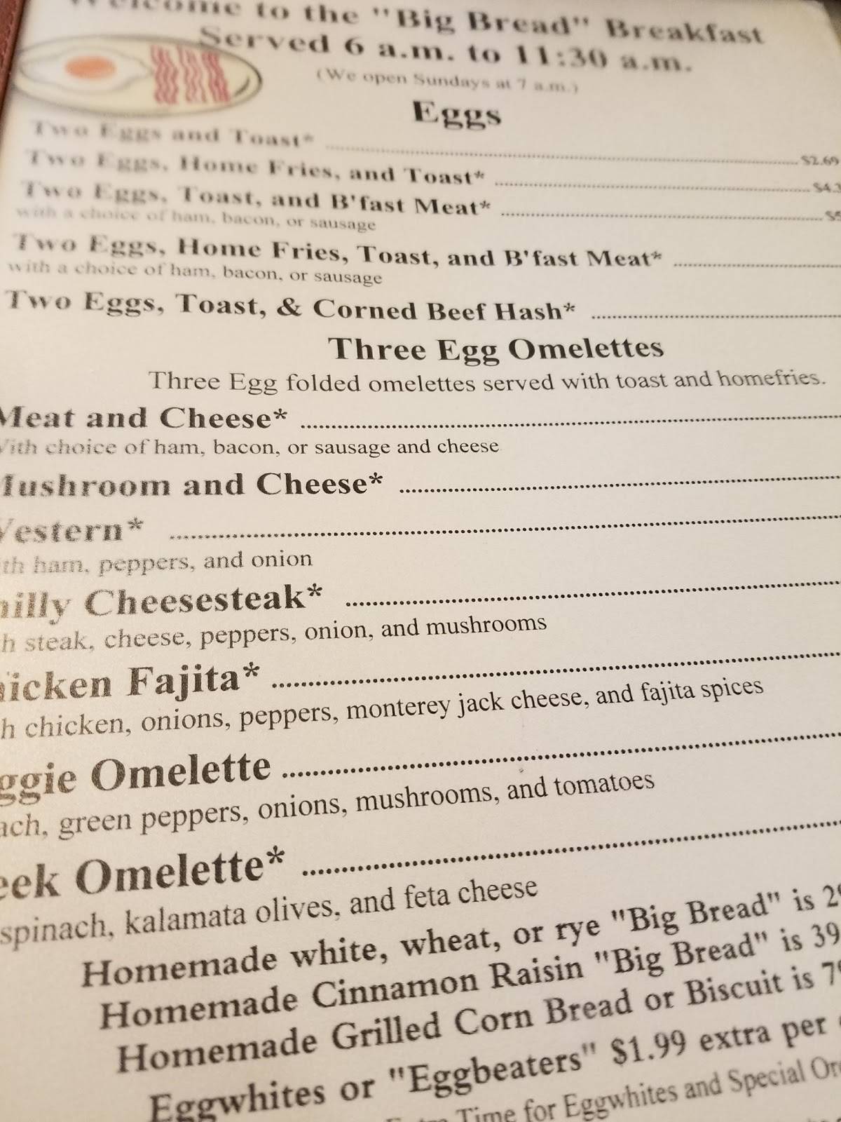 Menu at Bingham's restaurant, USA