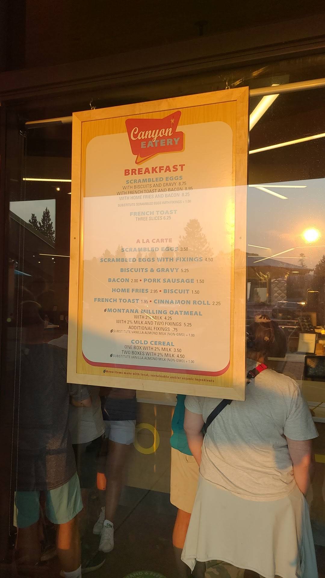 Menu at Canyon Eatery cafeteria, USA, Yellowstone National Park