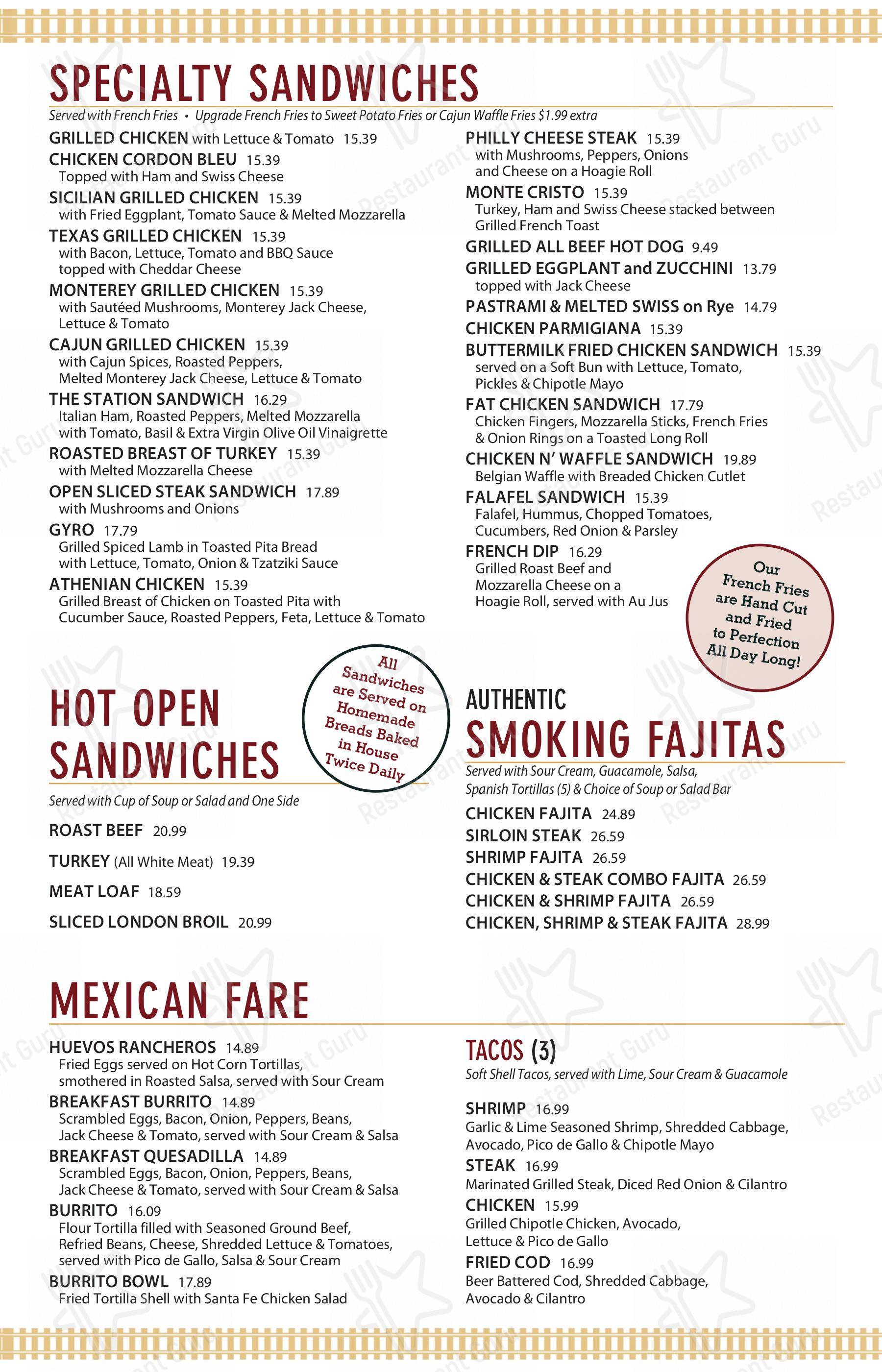 Menu at Clinton Station Diner restaurant, Clinton