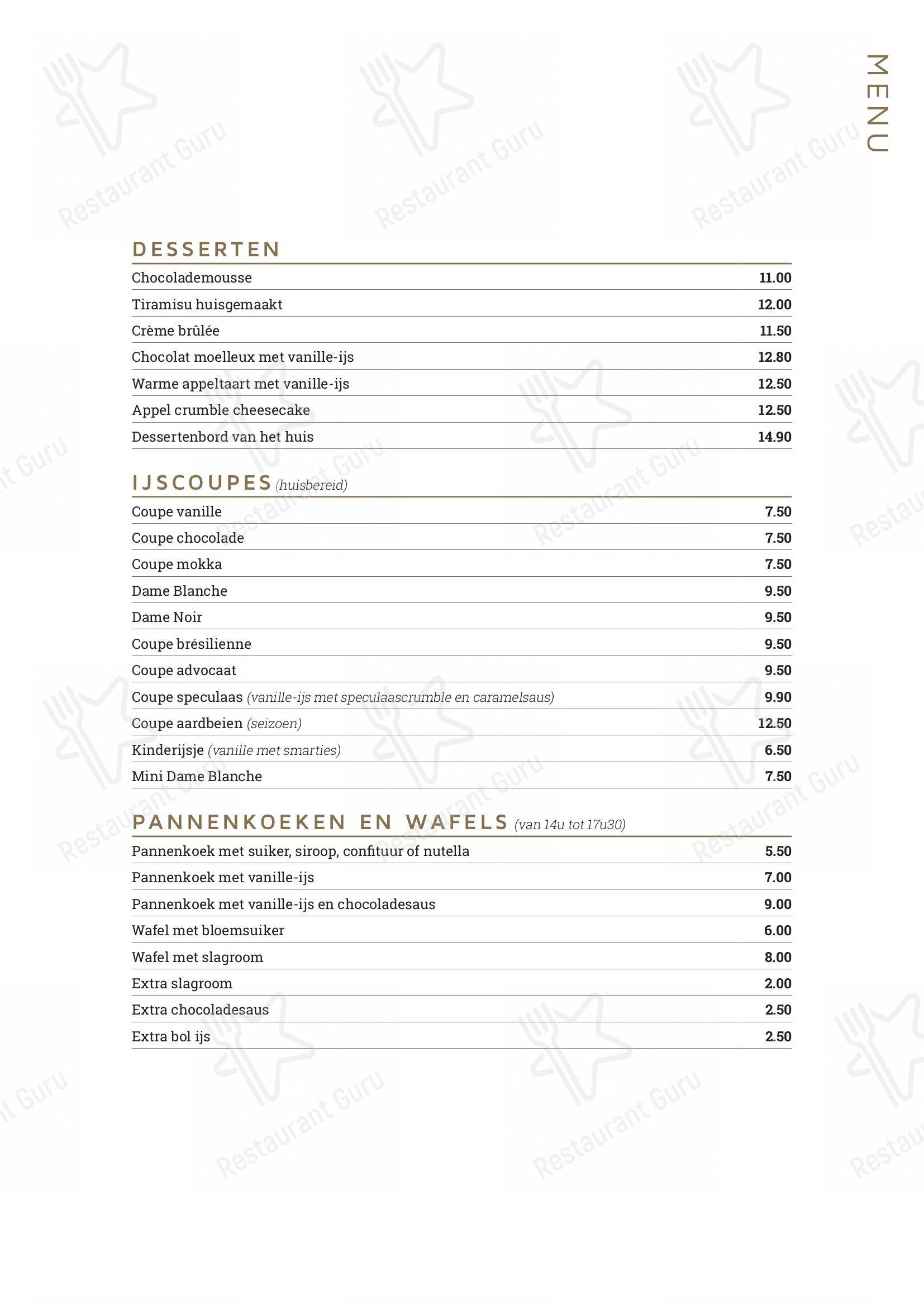 Menu au Grand Cafè 500, Louvain