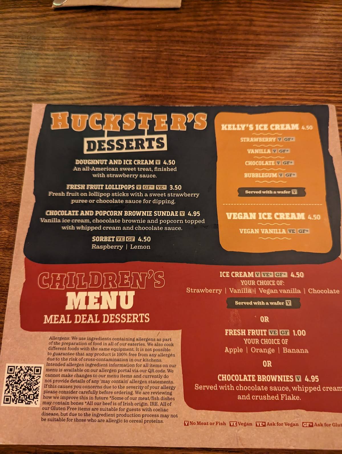 Menu at Huck's American Bar and Grill, Ireland, Center Parcs Longford ...