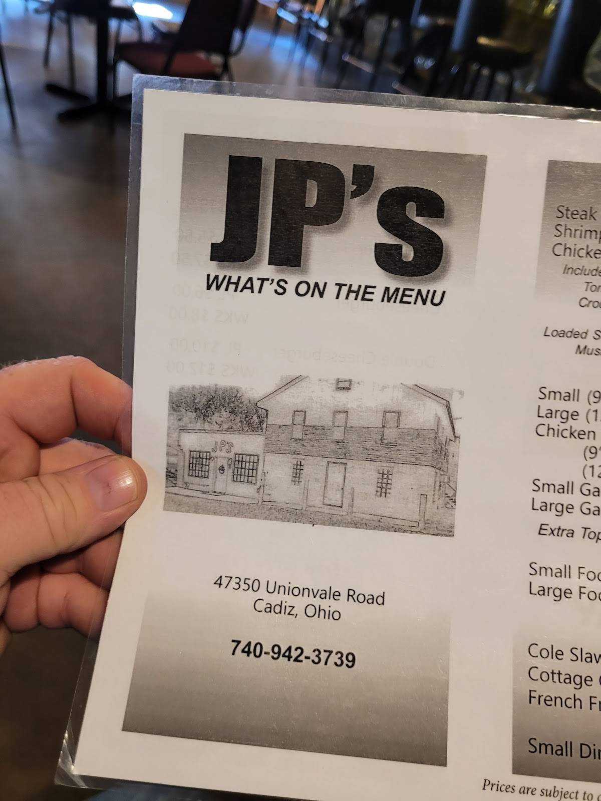 Menu at JP's Saloon pub & bar, USA, Unionvale Rd