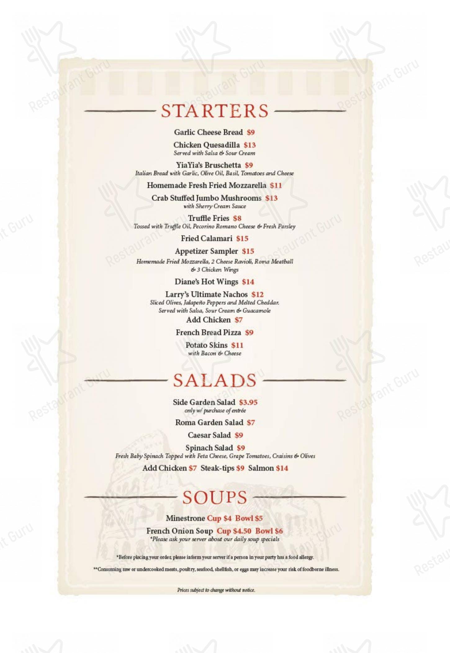 Menu at Roma Restaurant, Haverhill