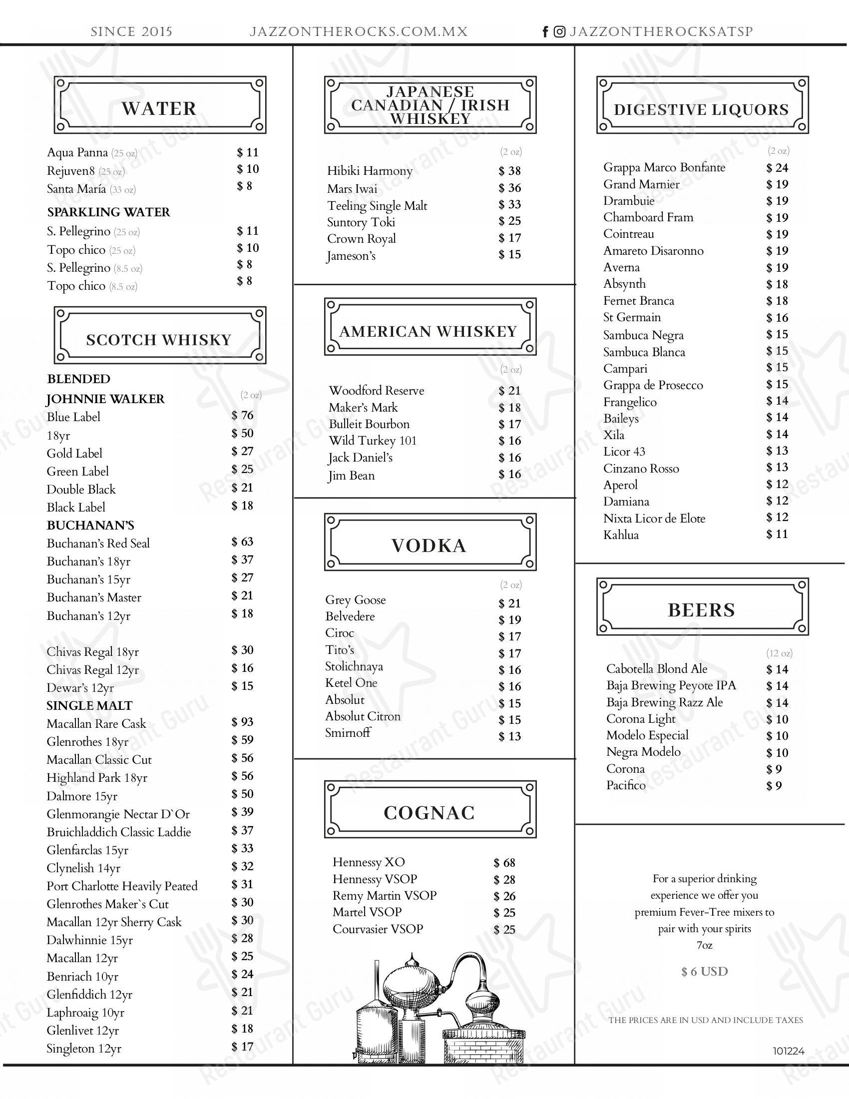 Menu at Sunset Monalisa restaurant, Cabo San Lucas, km 6