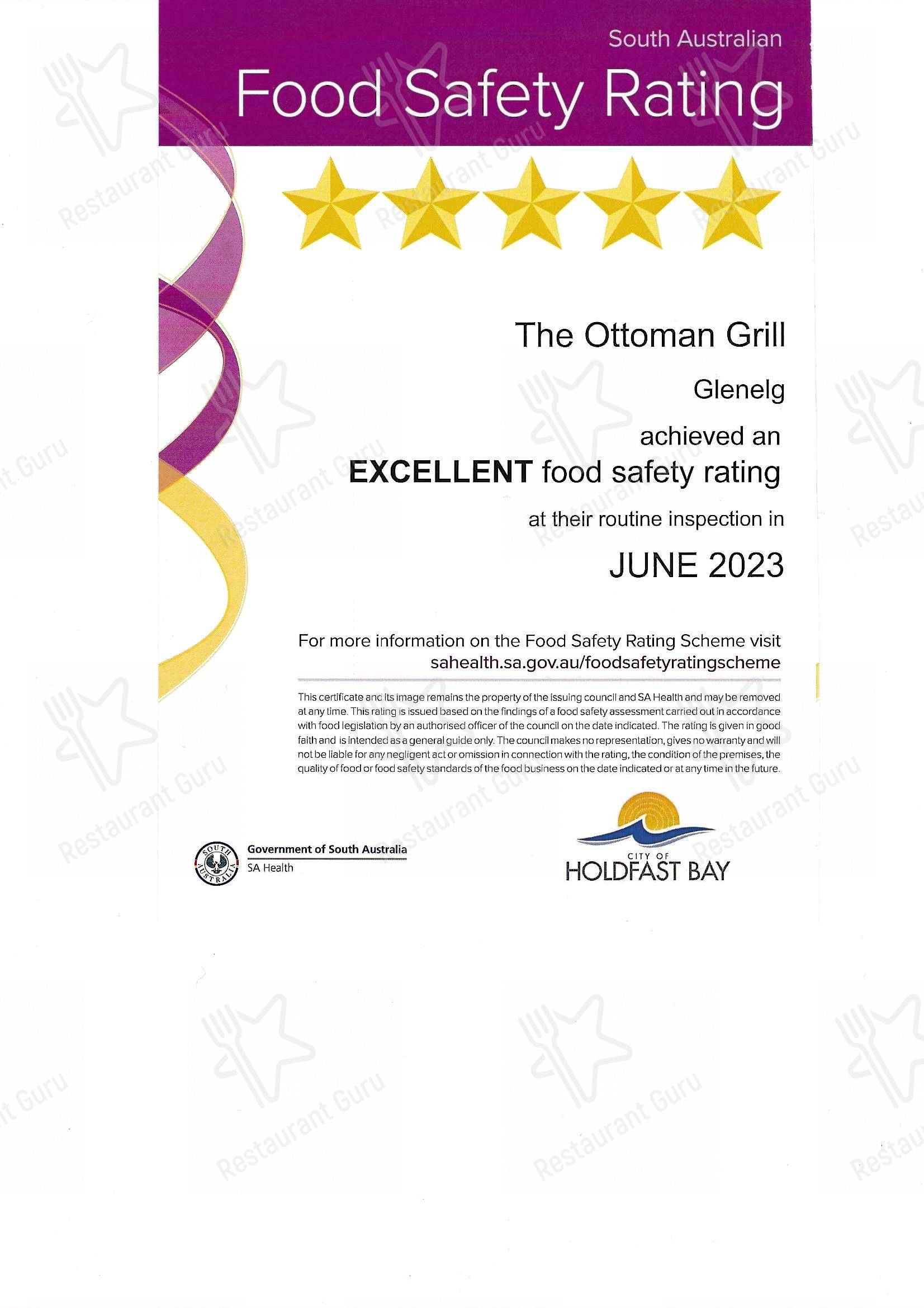 Carta del restaurante The Ottoman Grill, Glenelg