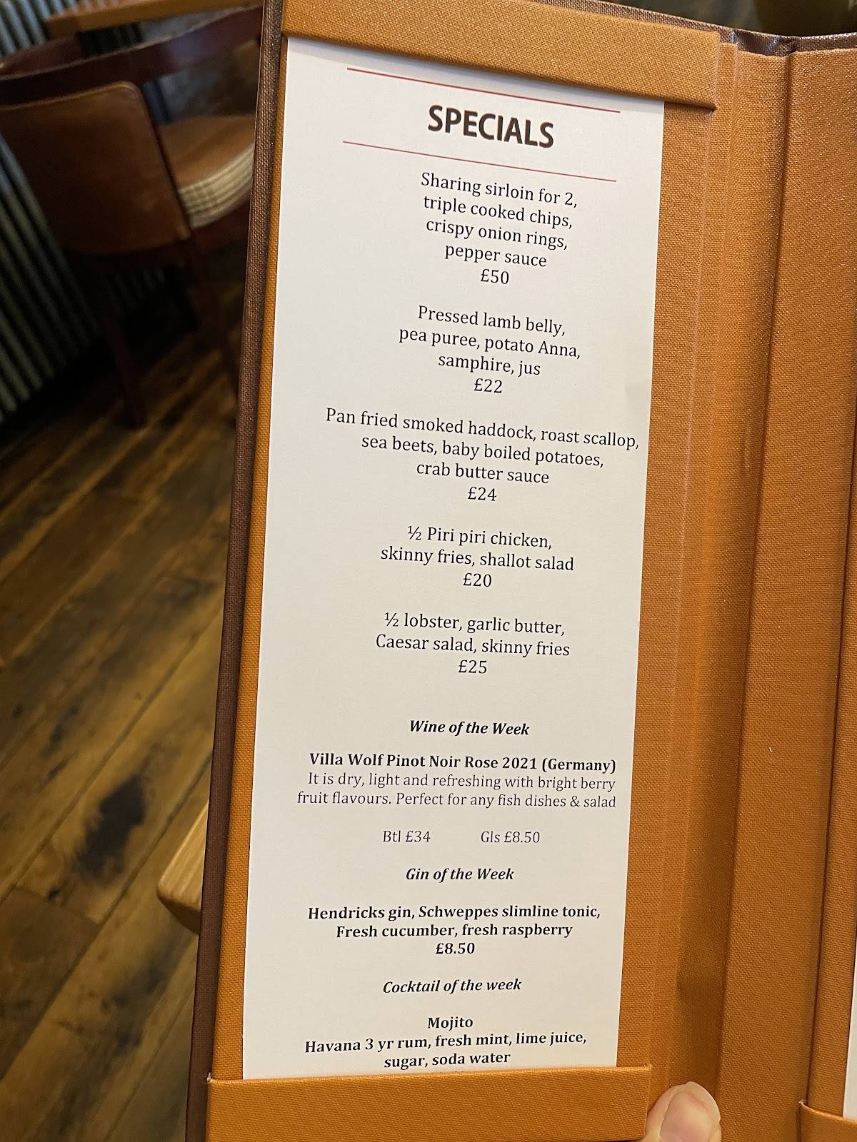 Menu at The Poachers Pocket pub & bar, England
