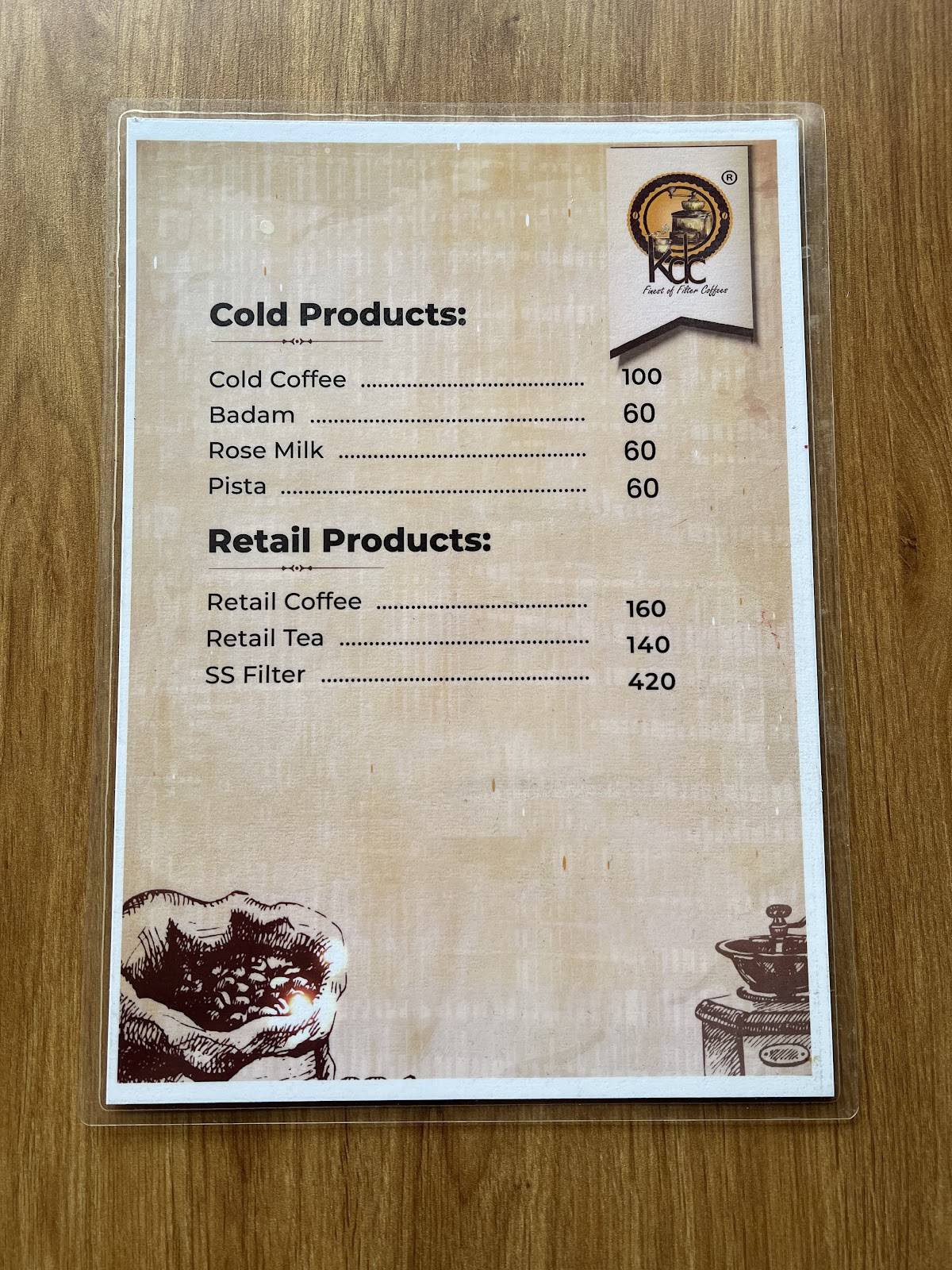 Menu at Tiffin Company/Kumbakonam Degree Coffee, India