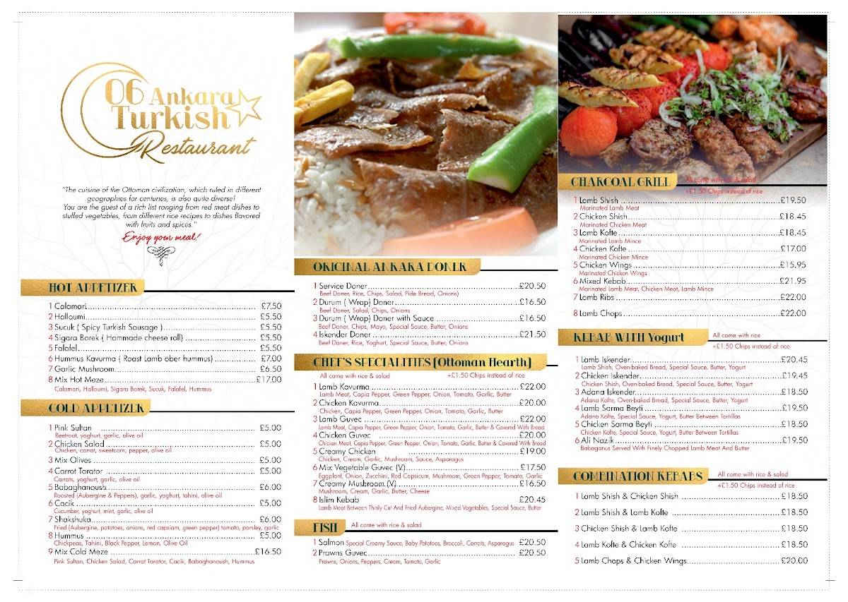 Menu at 06 ANKARA TURKISH RESTAURANT, Cleethorpes