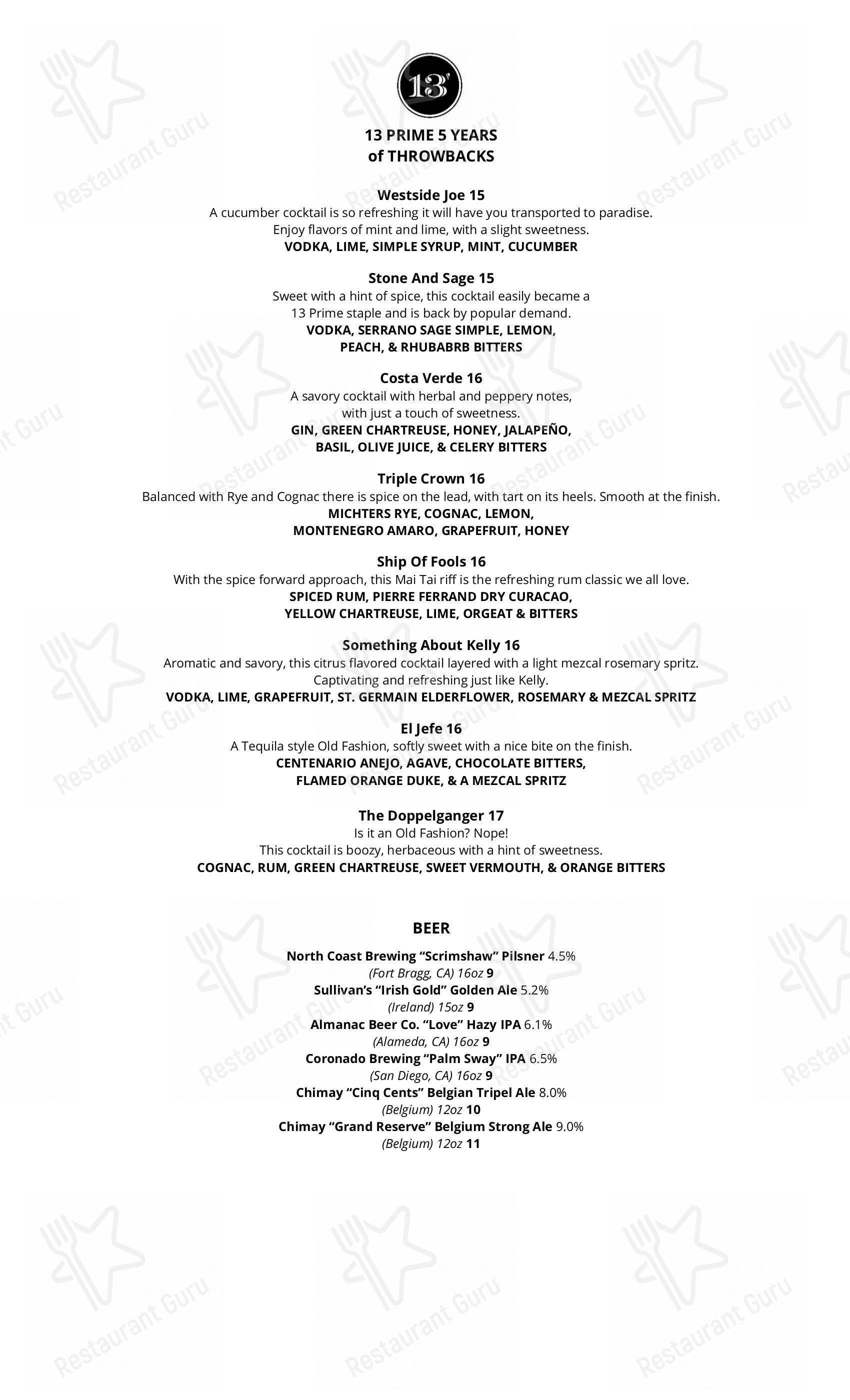 Menu at 13 Prime Steak pub & bar, Clovis
