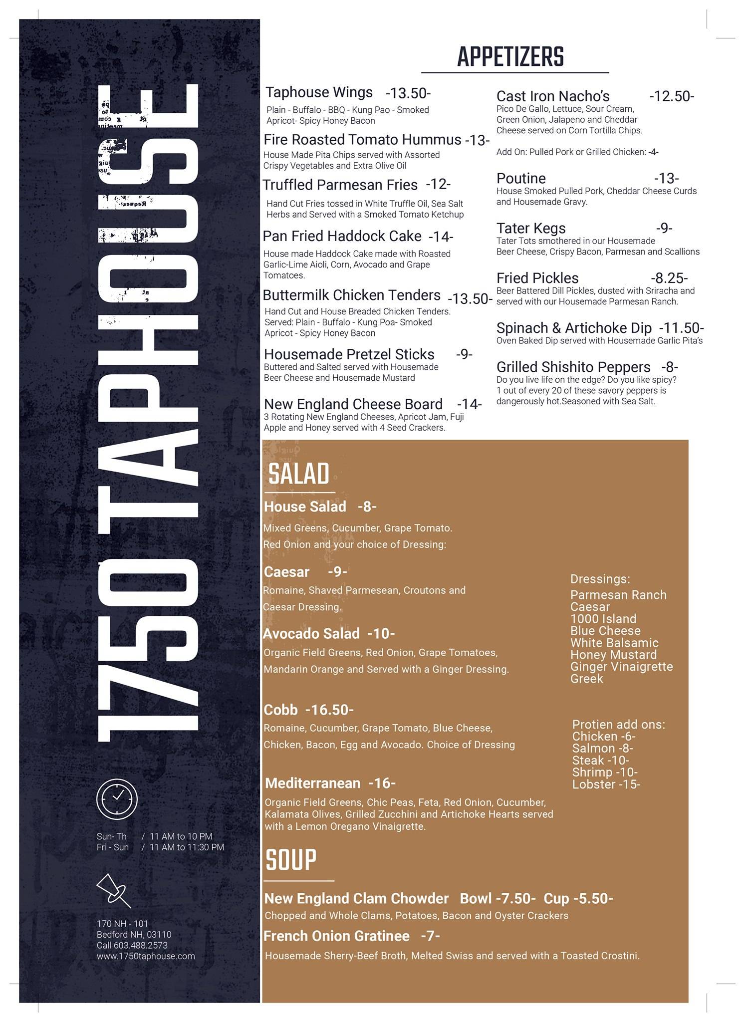 Menu at 1750 Taphouse pub & bar, Bedford, 170 State Rte 101