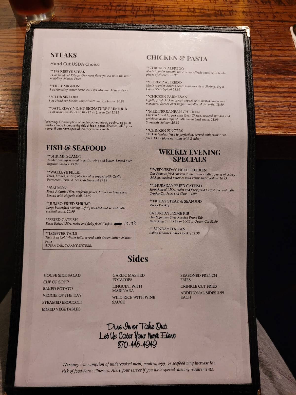 Menu at 178 Club Restaurant, Bull Shoals, Central Blvd