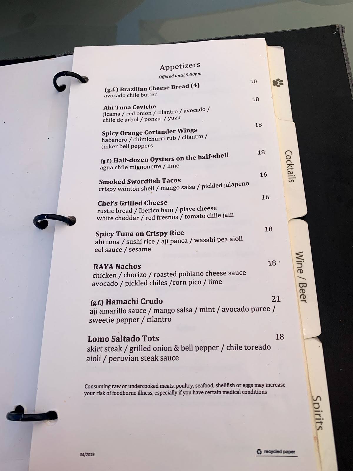 Menu at 180blũ restaurant, Dana Point, 1 Ritz Carlton Dr