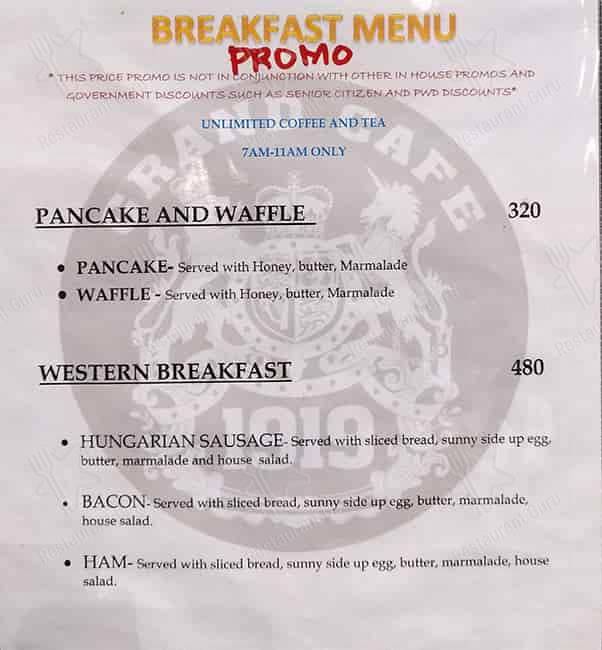 Menu at 1919 Grand Cafe, Manila