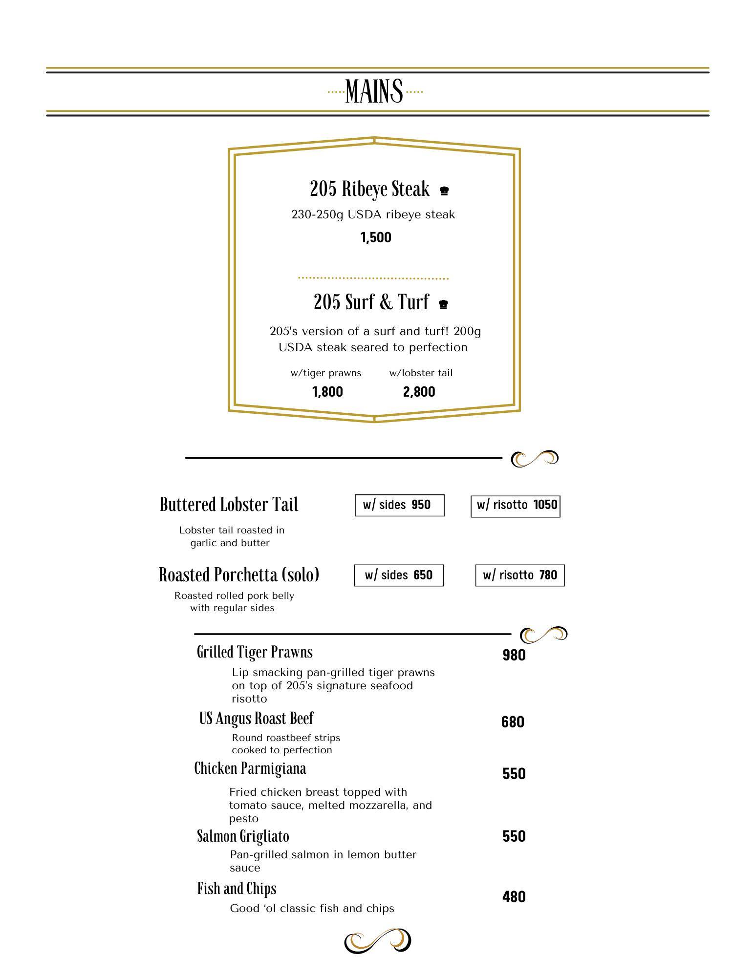 Menu at 205 BGC restaurant, Taguig