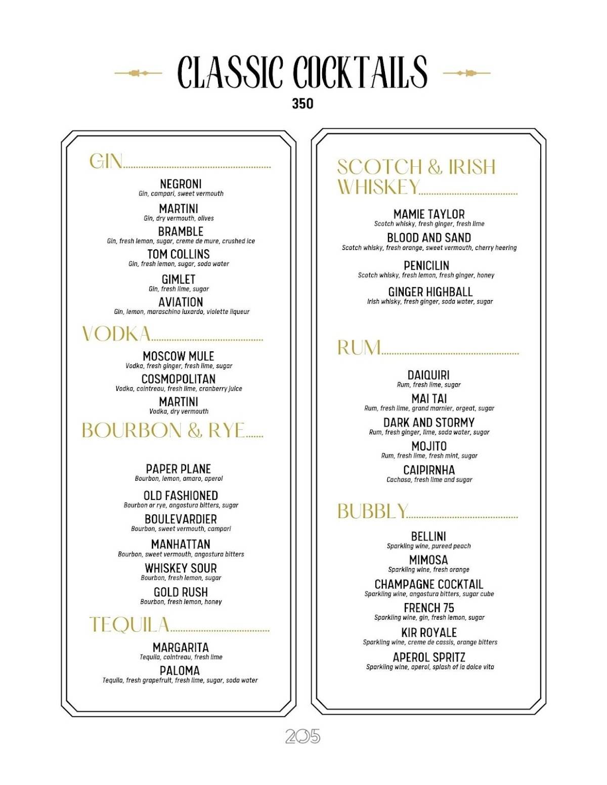 Menu at 205 BGC restaurant, Taguig