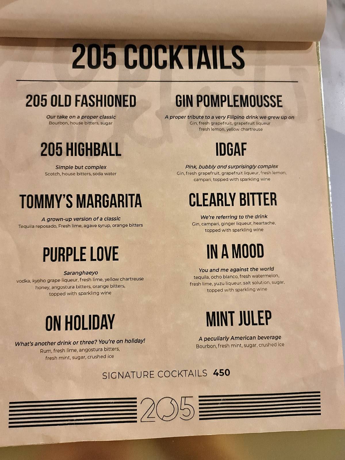 Menu at 205 BGC restaurant, Taguig