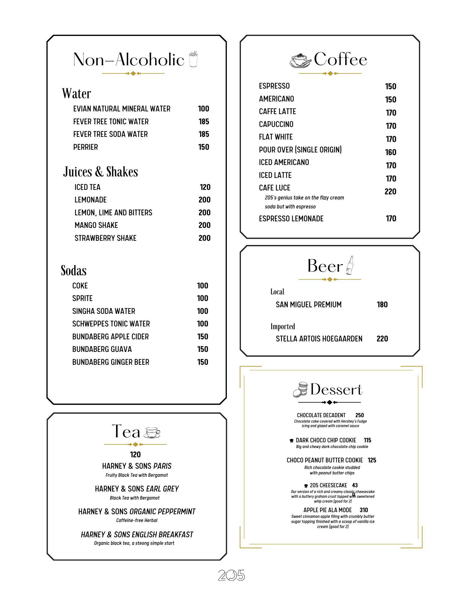 Menu at 205 BGC restaurant, Taguig