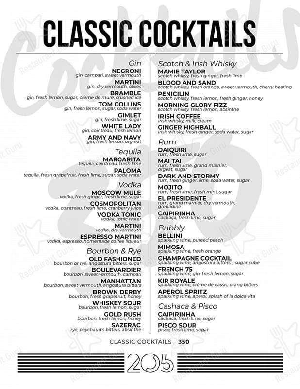 Menu at 205 BGC restaurant, Taguig