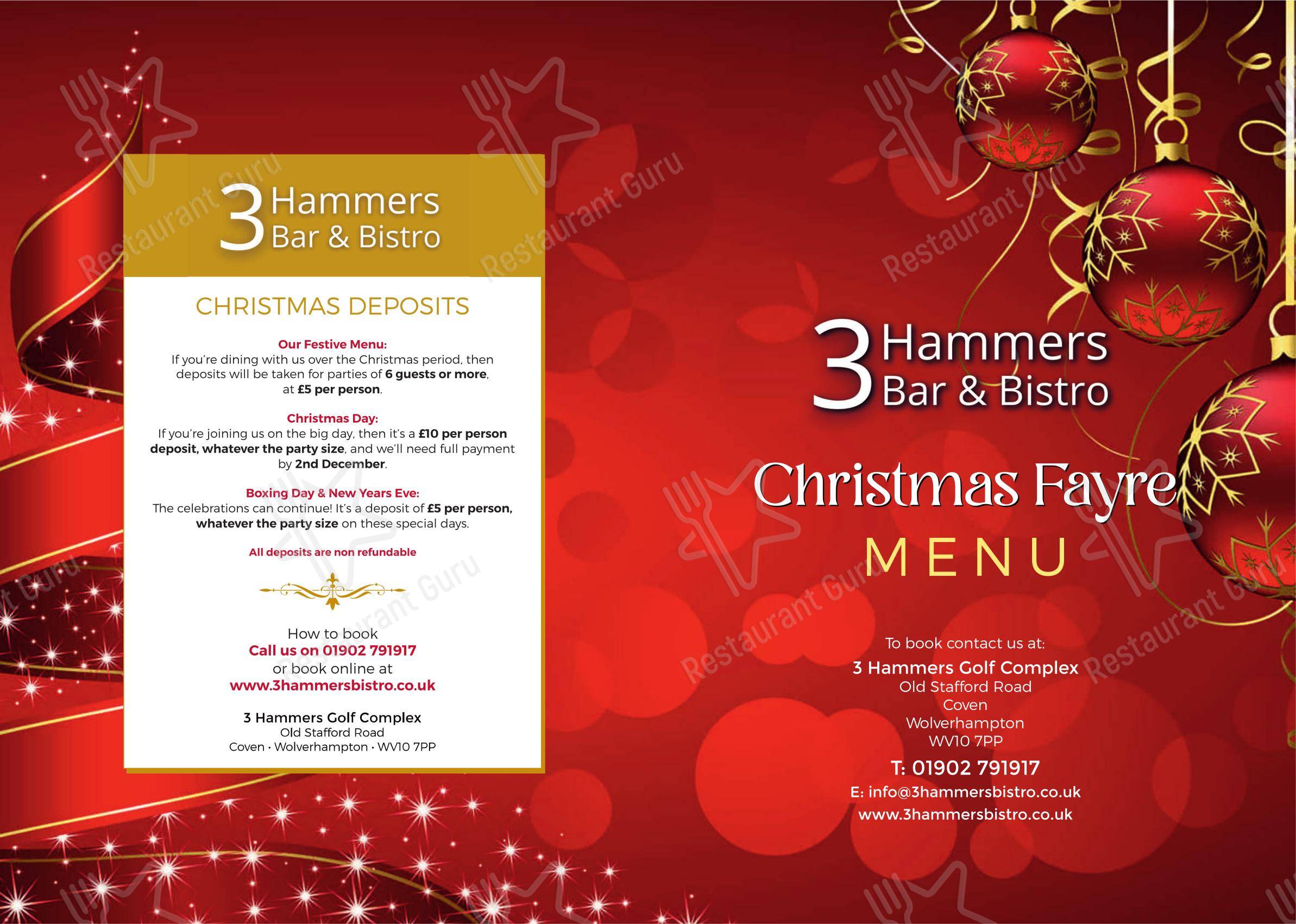 Menu at 3 Hammers Bar & Bistro Ltd, Wolverhampton
