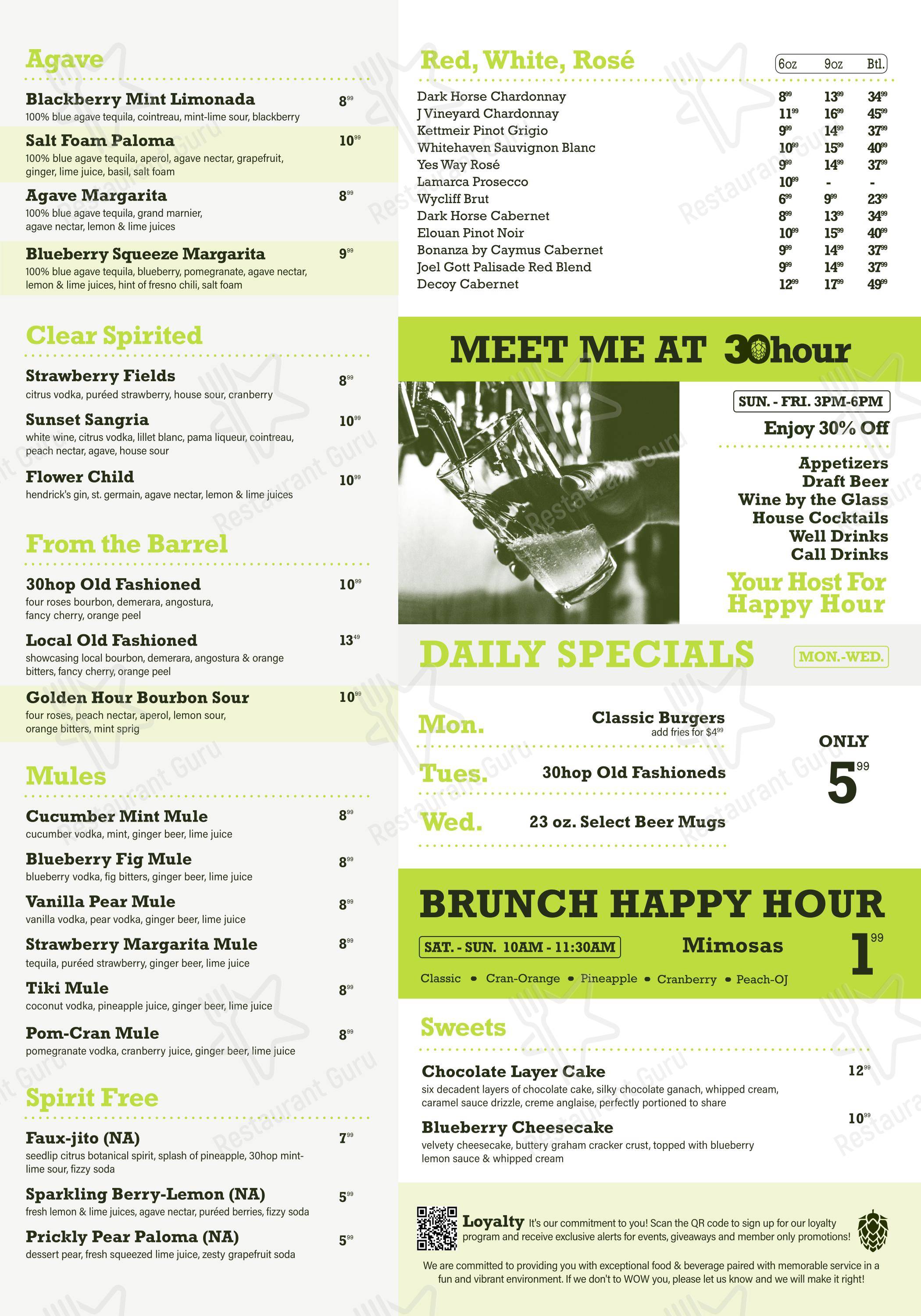 Menu at 30hop pub & bar, Coralville