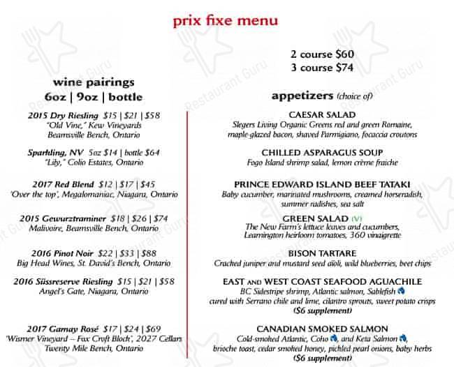 Menu at 360 The Restaurant at the CN Tower, Toronto